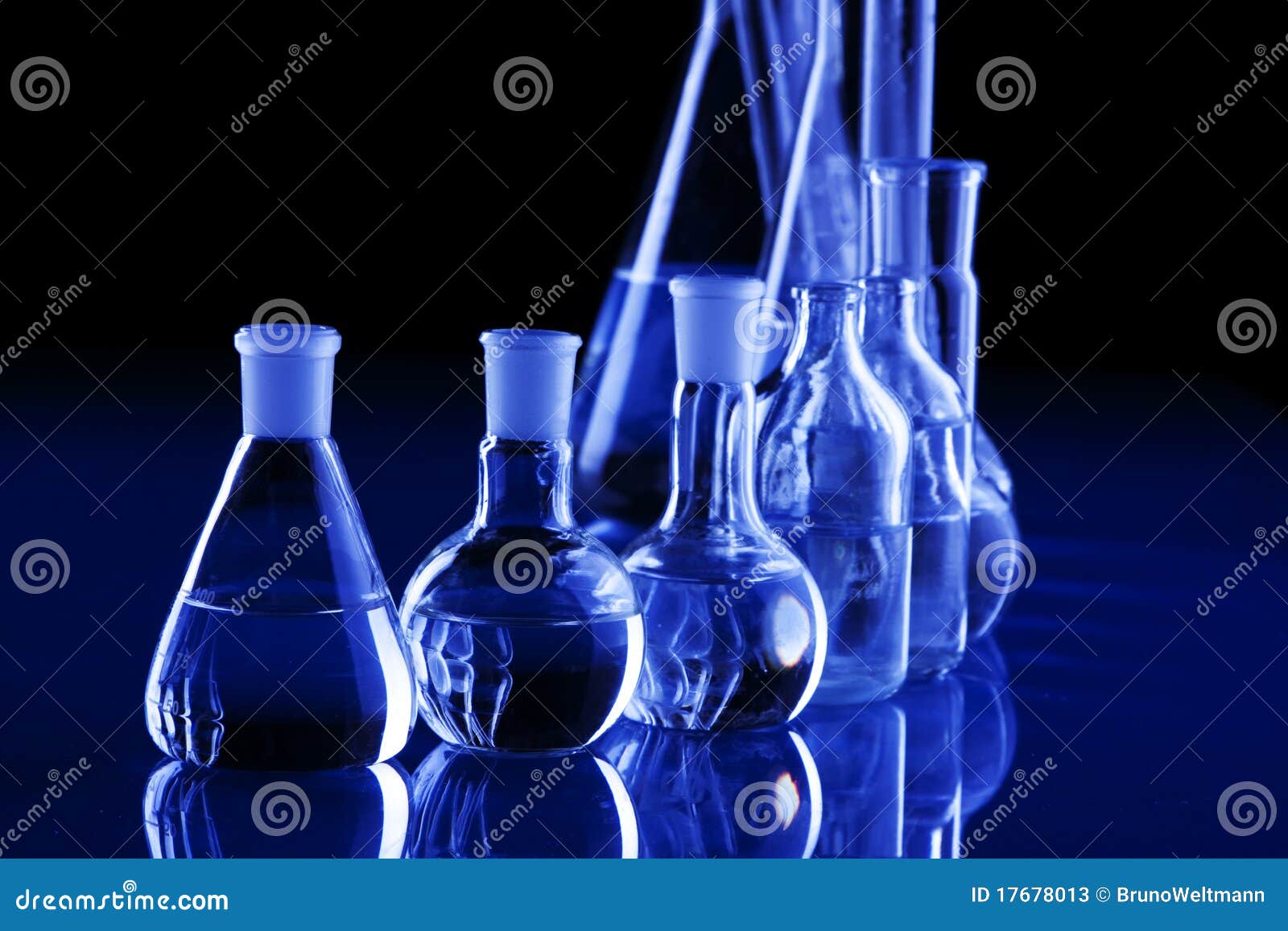 Laboratory Glassware in Blue Background Stock Image - Image of sample ...