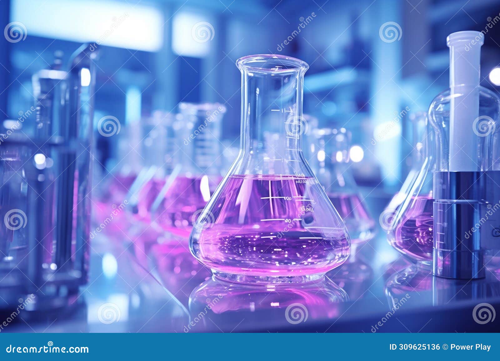 Laboratory Glassware with Blue Liquid, Science Research and Development ...