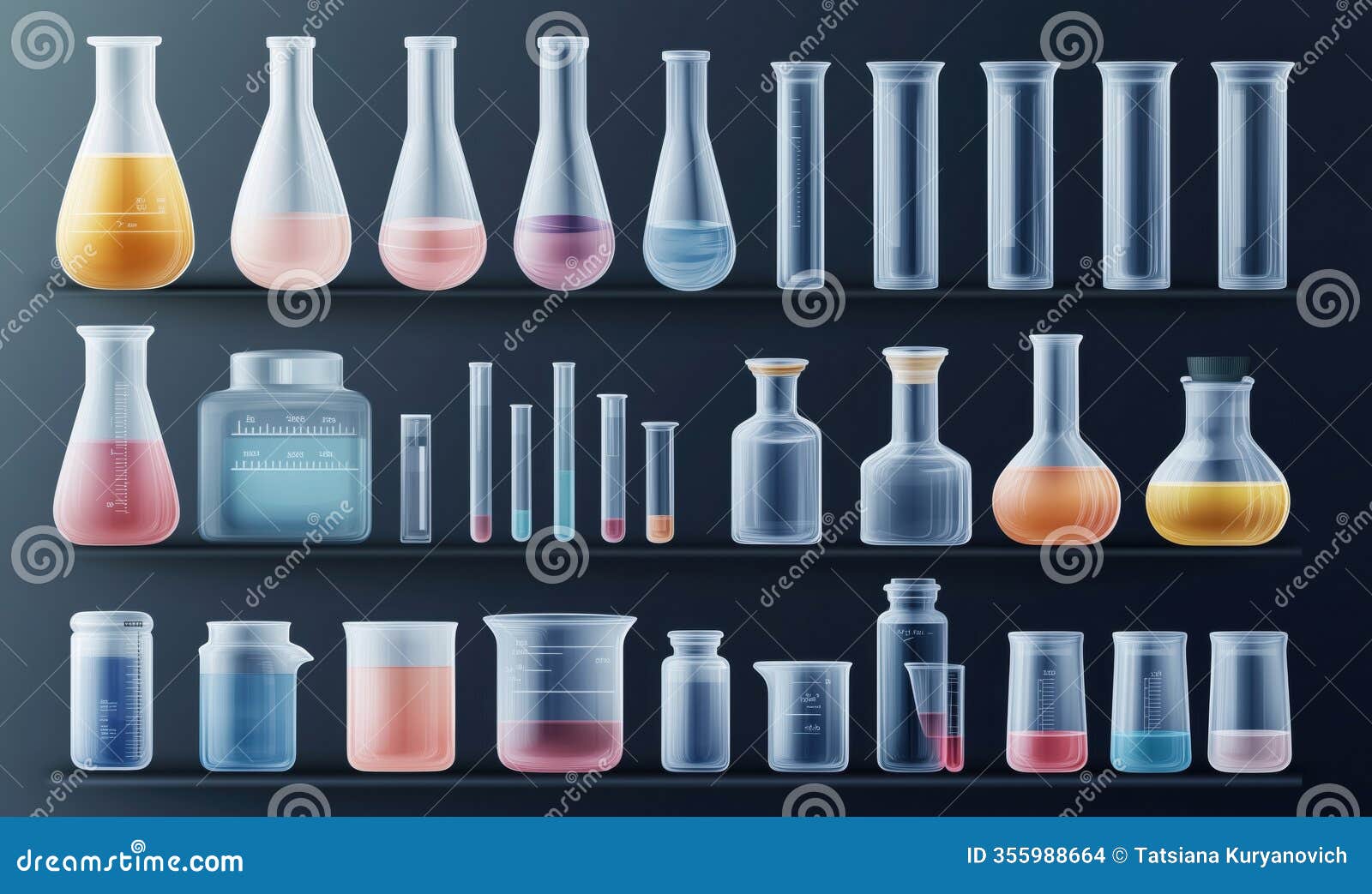 Laboratory Glassware Collection Featuring Various Flasks, Beakers, and ...