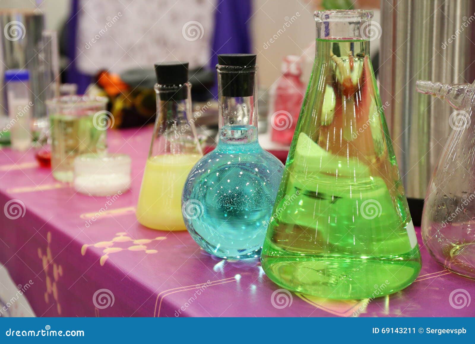 Laboratory Glassware with Colored Liquids Stock Image - Image of ...
