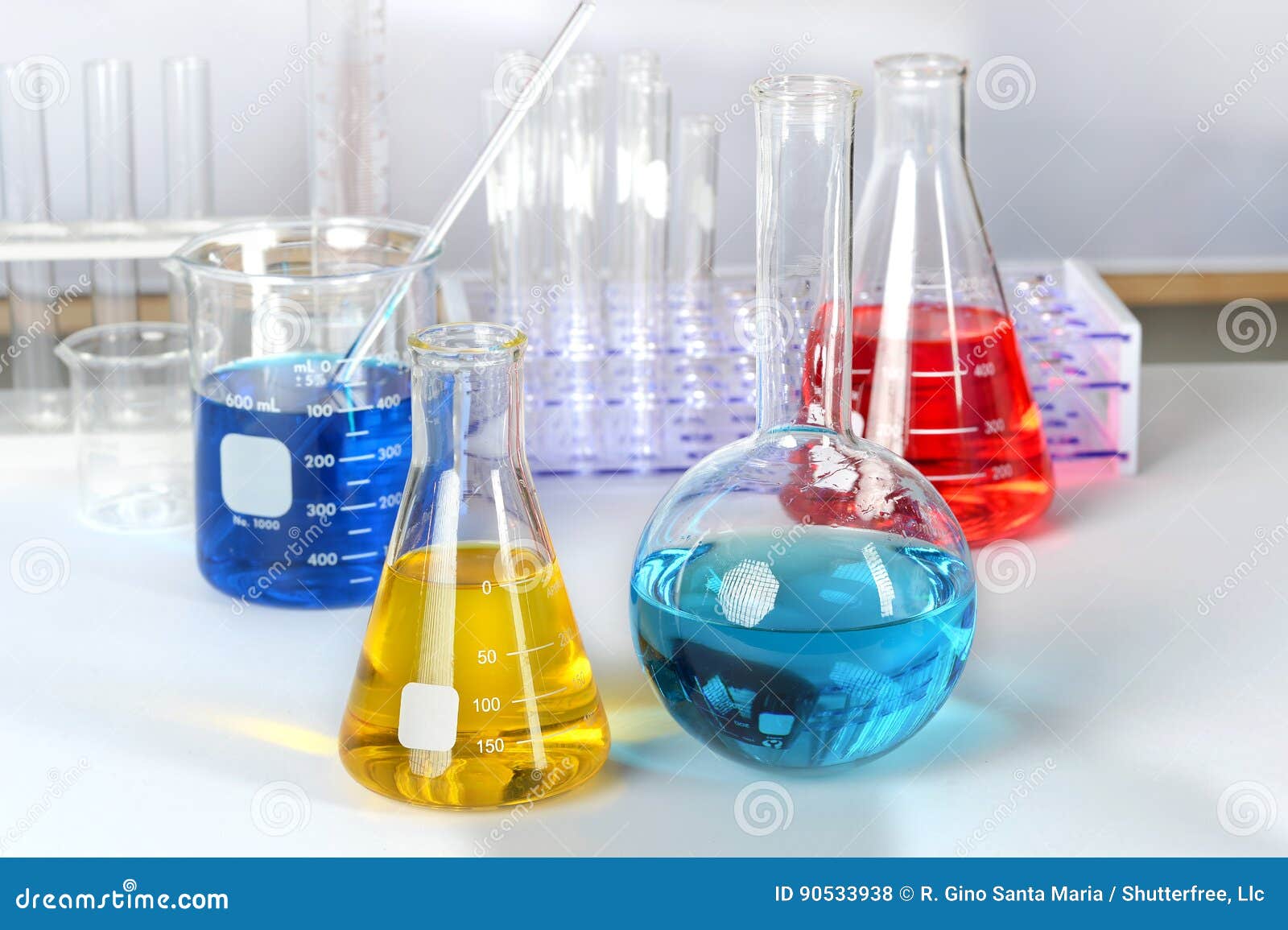 Laboratory Glassware with Colored Solutions Stock Photo - Image of ...