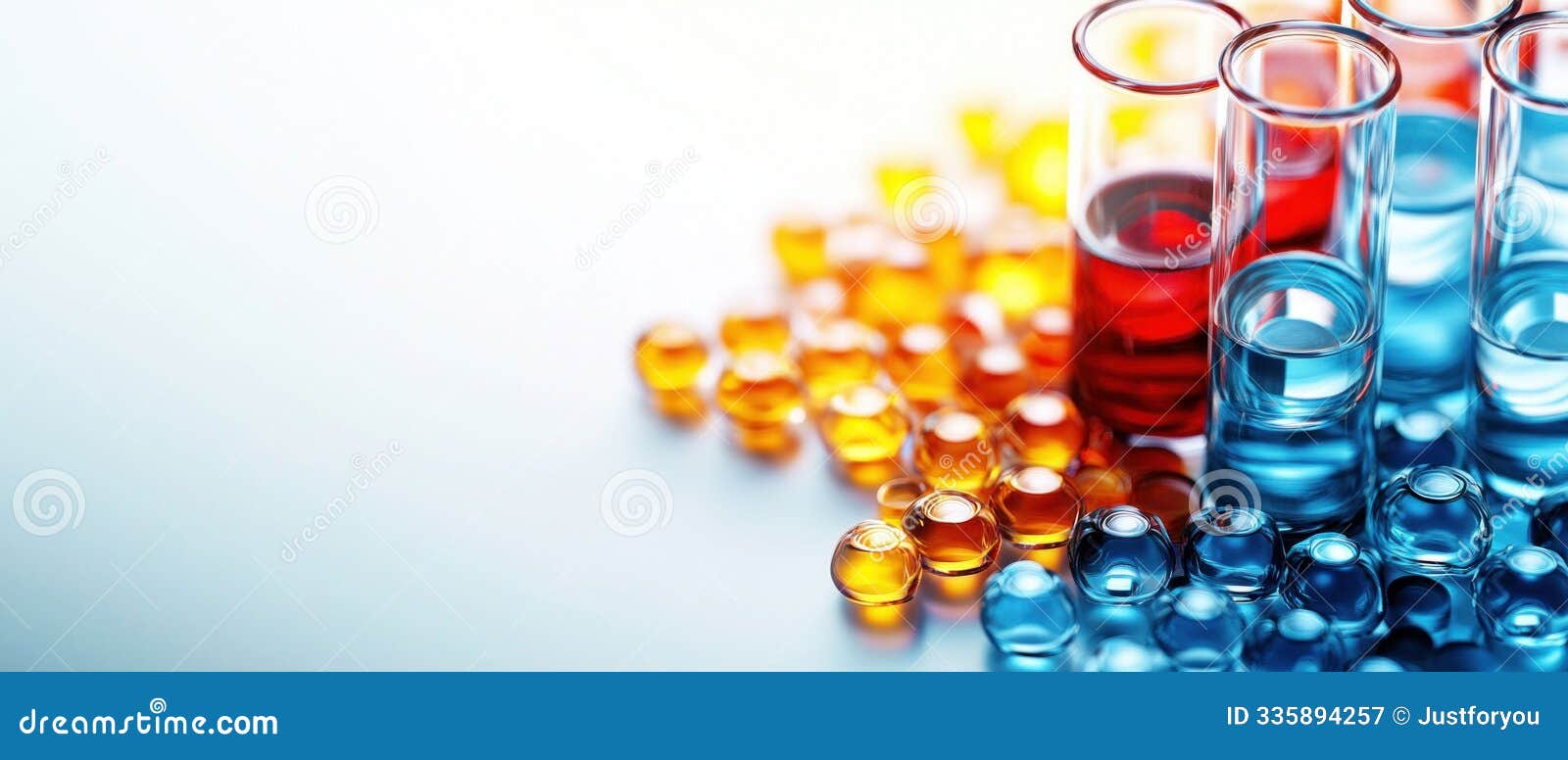 Laboratory Glassware with Colorful Chemicals and Molecule Models Stock ...