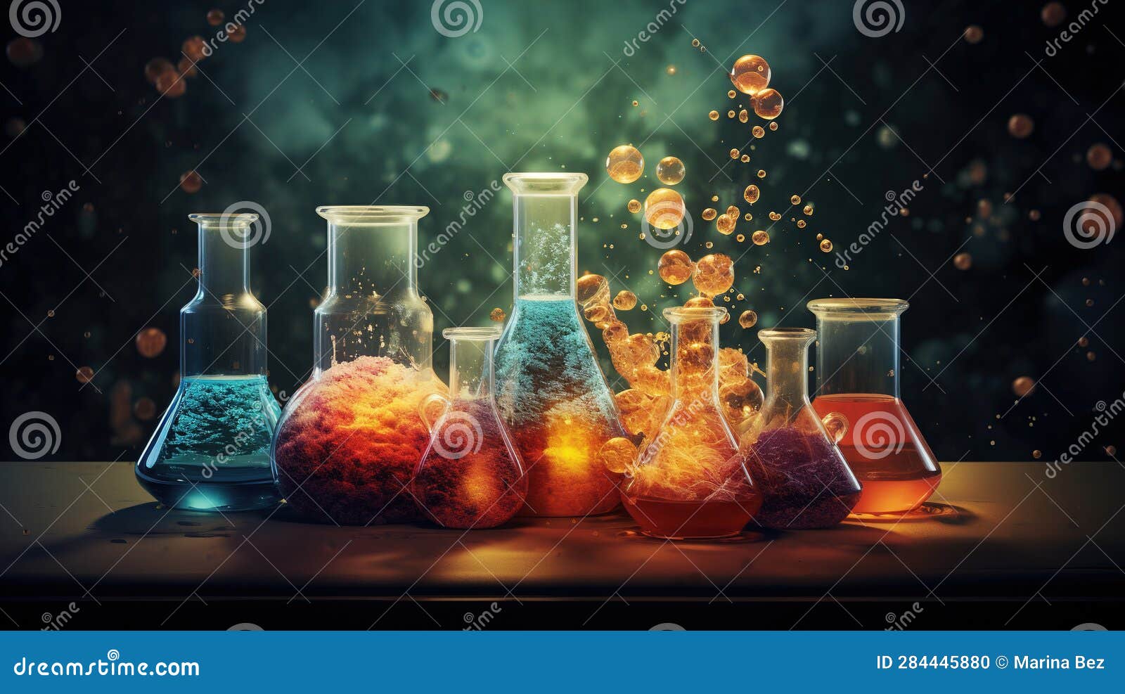 Laboratory Glassware with Different Color Reagents. Chemical Laboratory ...