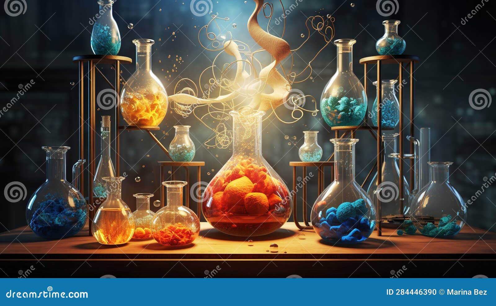 Laboratory Glassware with Different Color Reagents. Chemical Laboratory ...