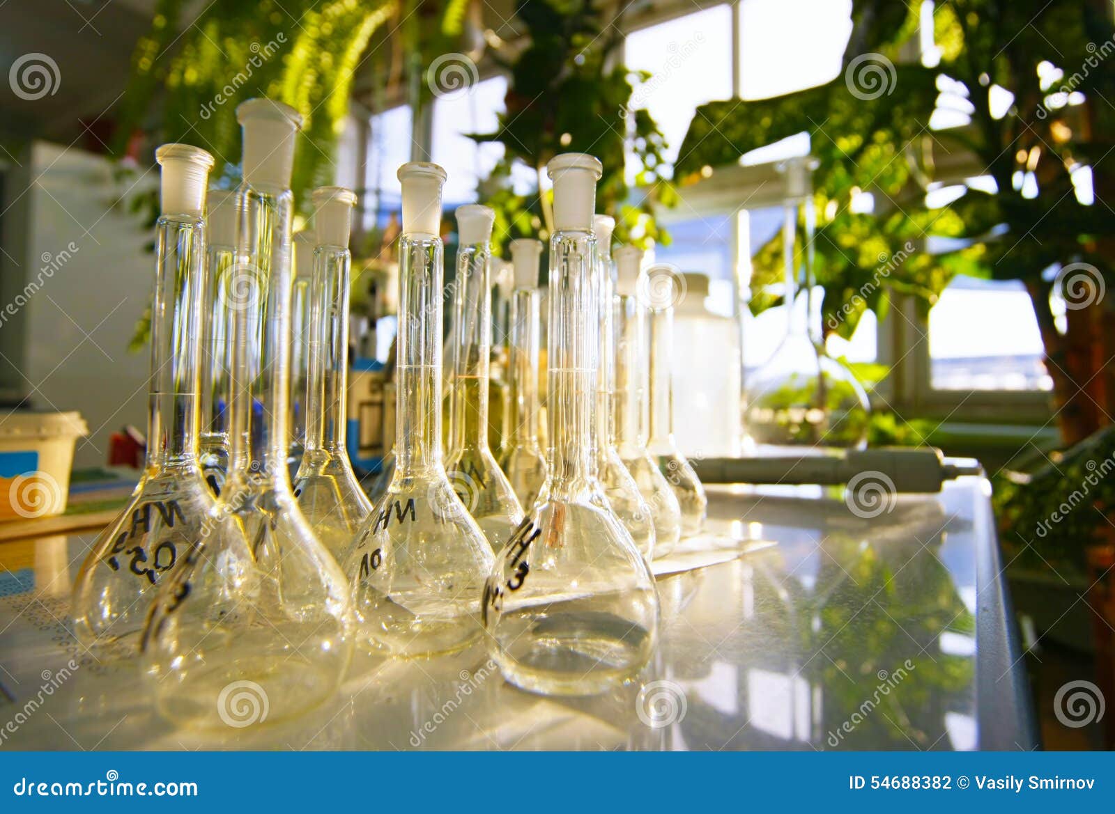 Laboratory Glassware. Flasks Stock Photo - Image of material ...