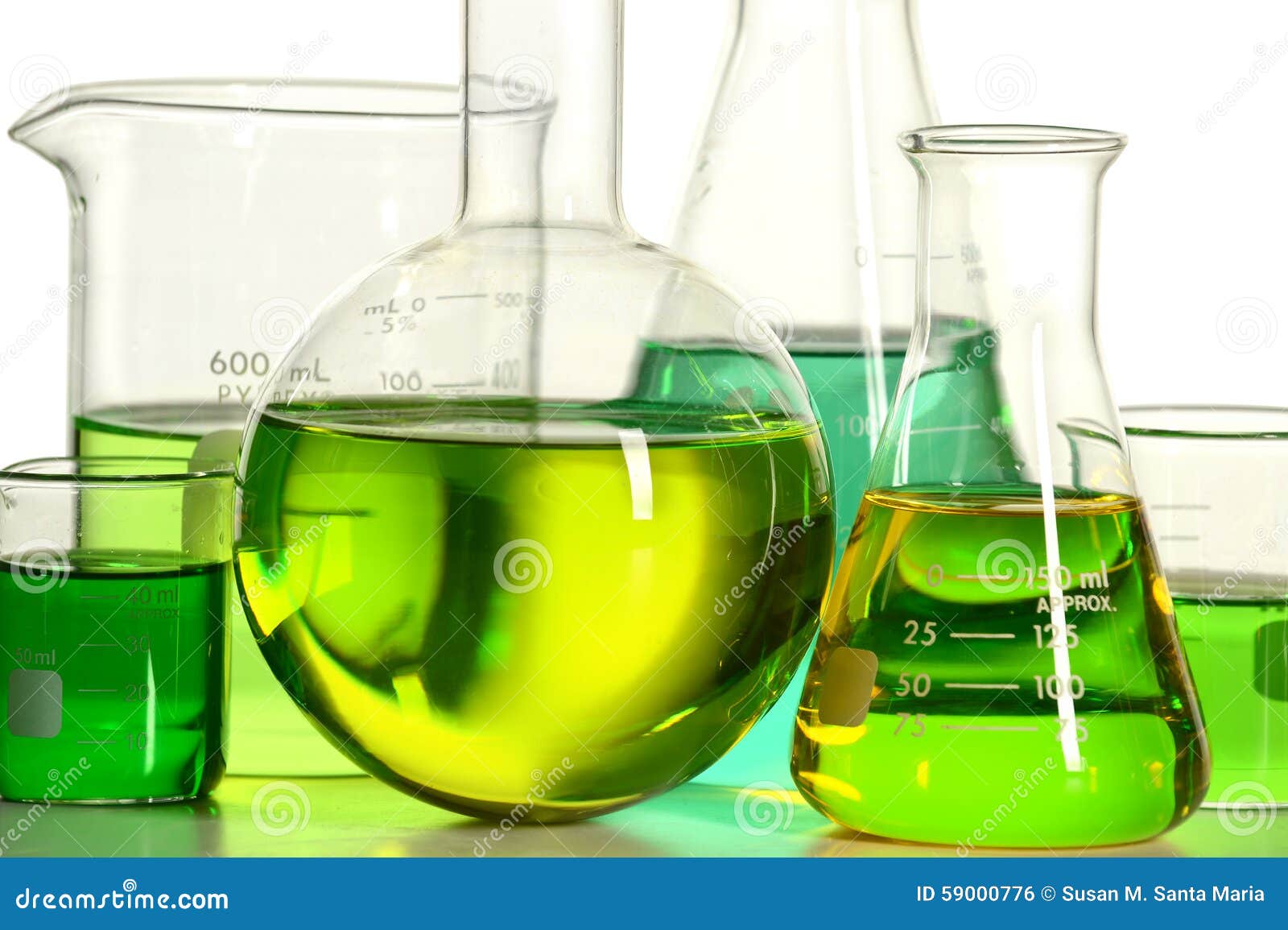 Laboratory Glassware with Green Liquid Stock Photo - Image of glass ...