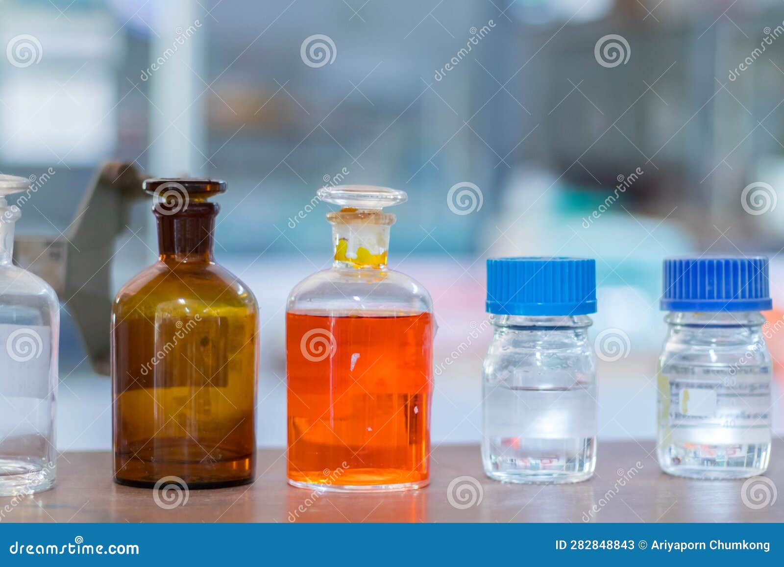 Laboratory Glassware with Green Liquid in a Science Research Laboratory ...