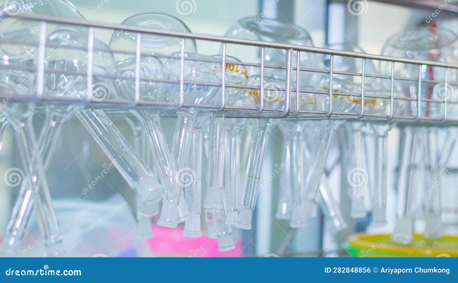 Laboratory Glassware with Green Liquid in a Science Research Laboratory ...