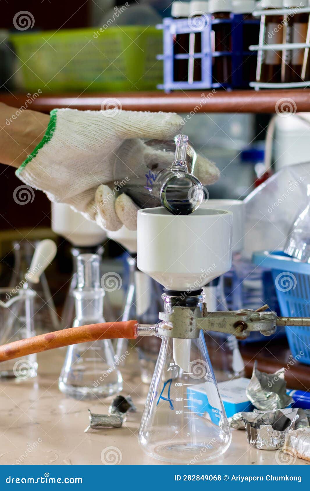 Laboratory Glassware with Green Liquid in a Science Research Laboratory ...