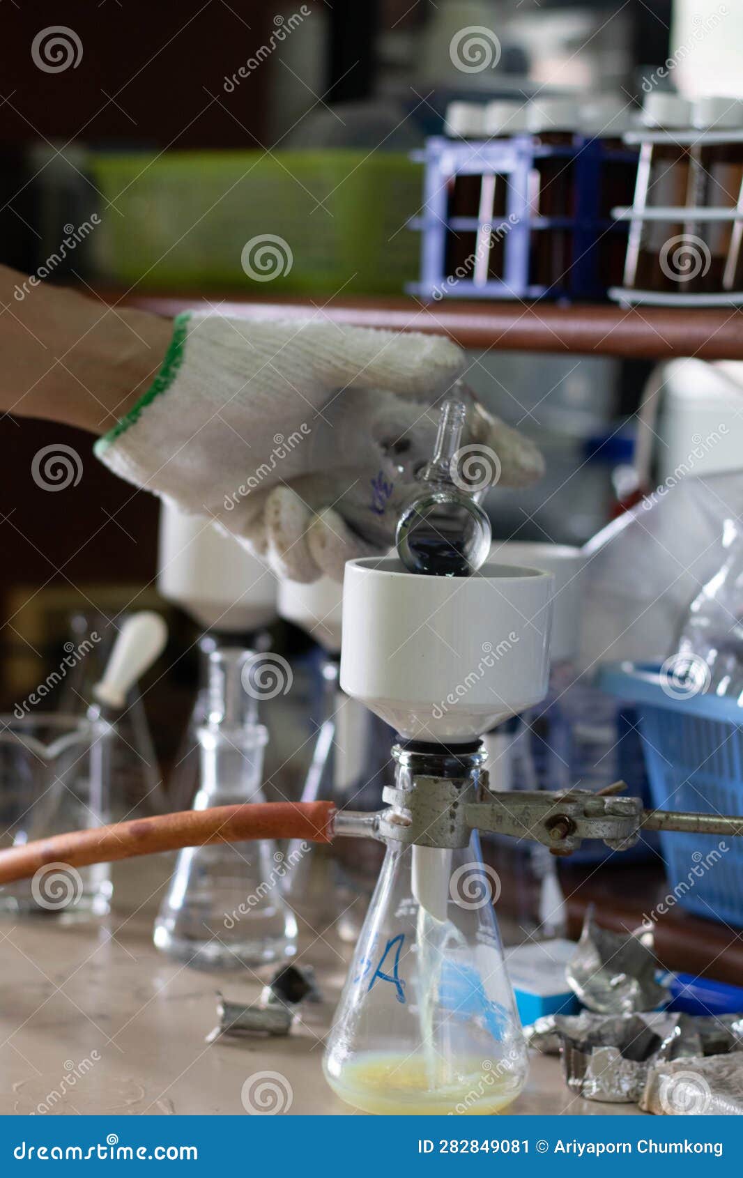 Laboratory Glassware with Green Liquid in a Science Research Laboratory ...