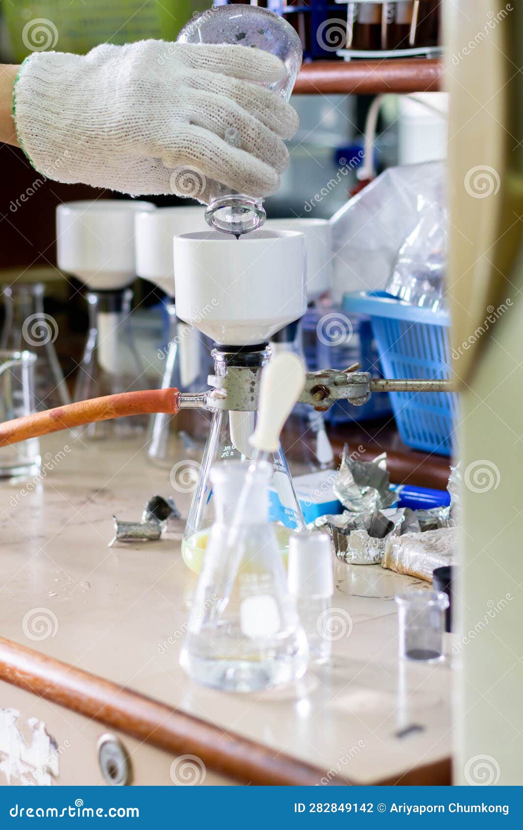 Laboratory Glassware with Green Liquid in a Science Research Laboratory ...