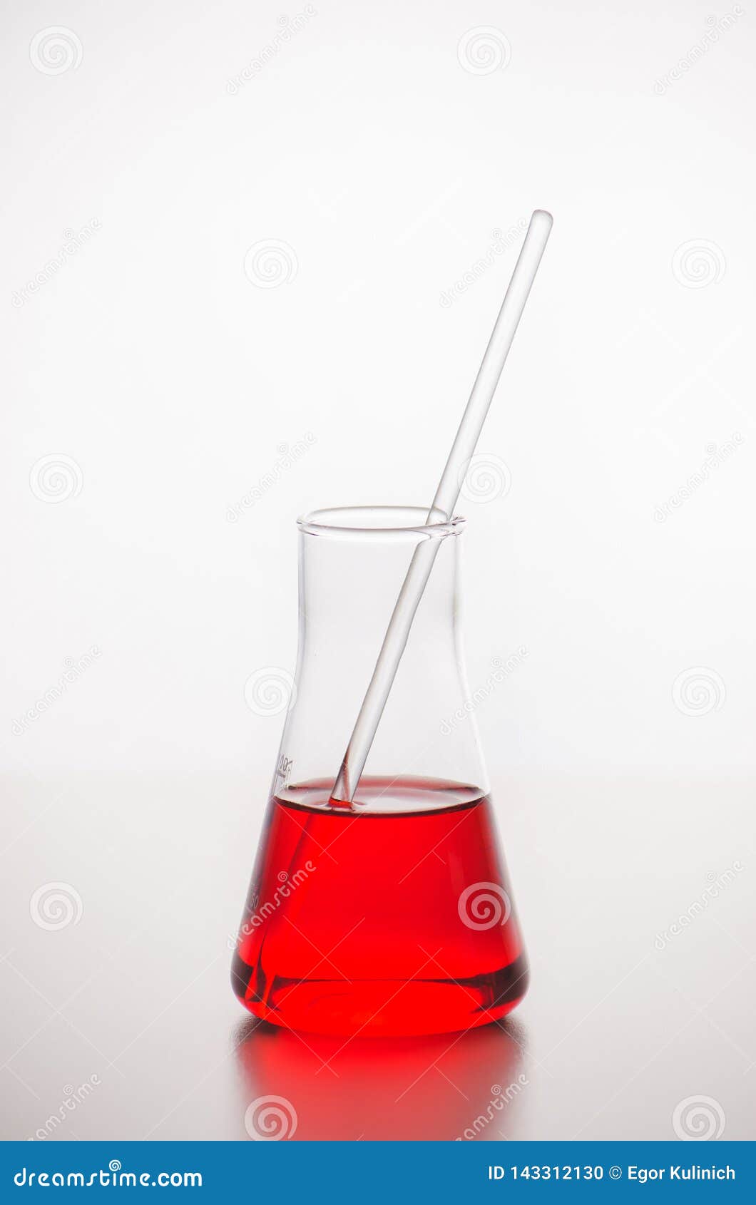 Glassware. a Flask with a Red Liquid and a Glass Rod. Laboratory ...