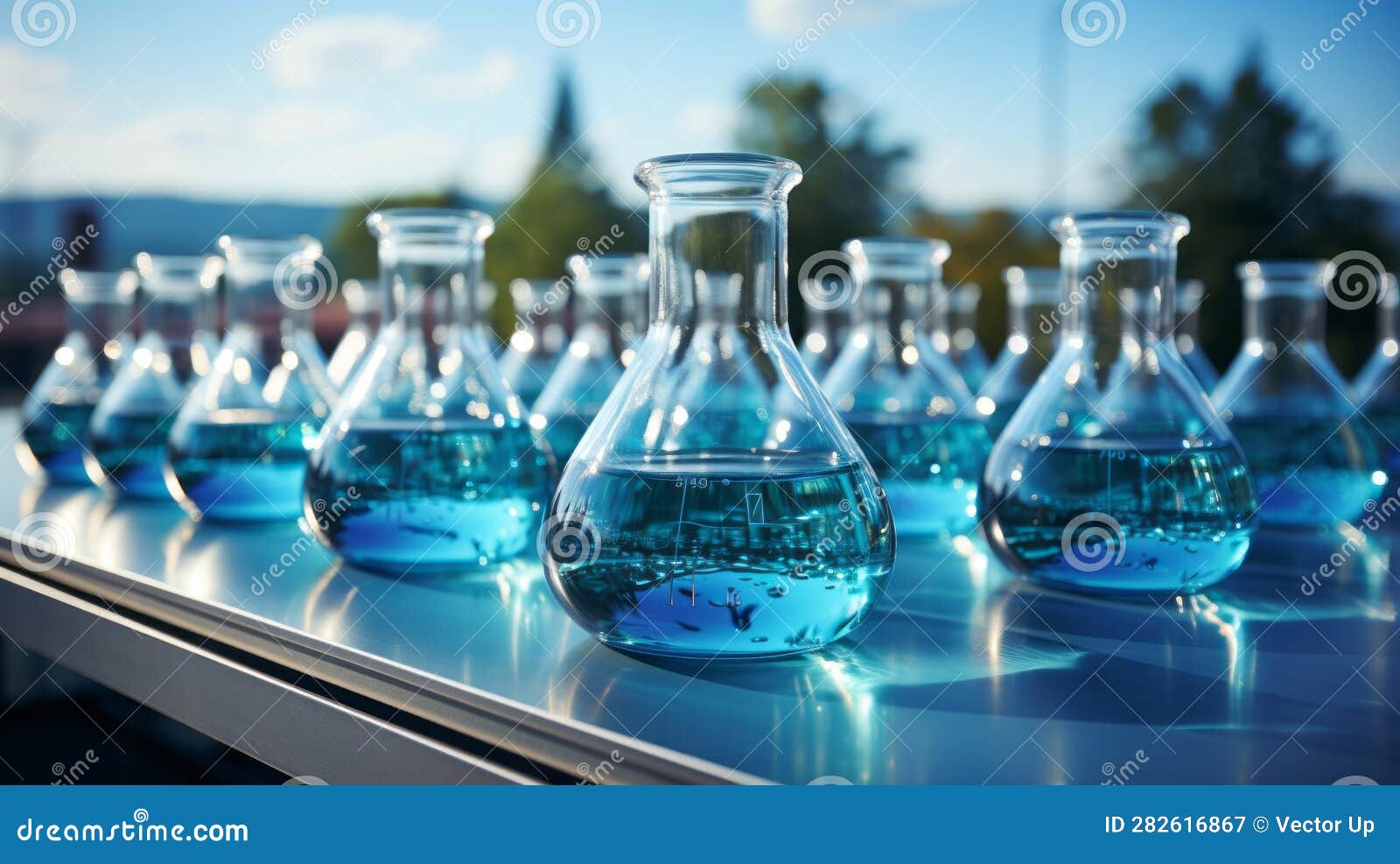 Laboratory Glassware with Liquid. Generative AI. Stock Illustration ...