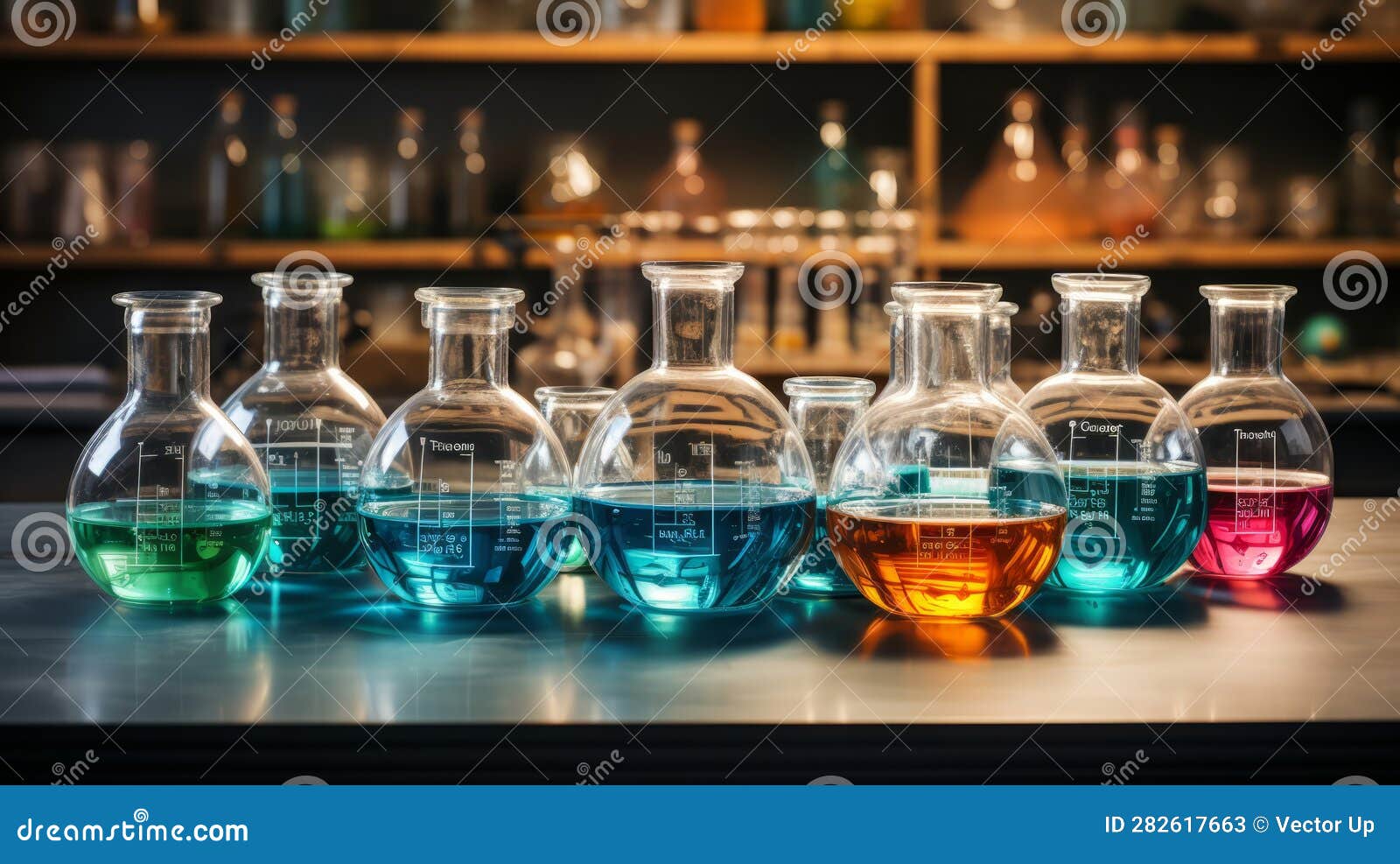 Laboratory Glassware with Liquid. Generative AI. Stock Illustration ...