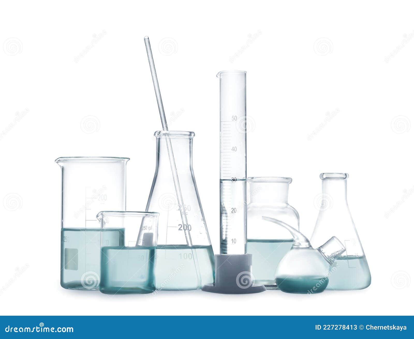 Laboratory Glassware with Liquid Isolated on White Stock Image - Image ...