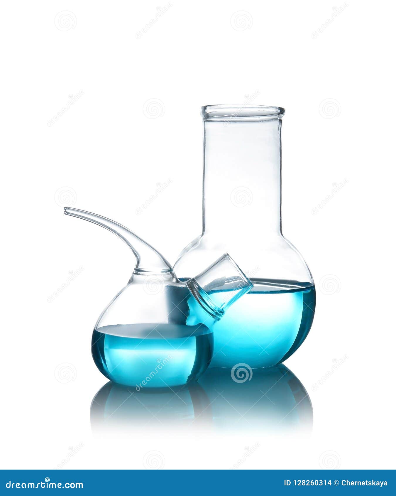 Laboratory Glassware with Liquid on Table Stock Photo - Image of ...