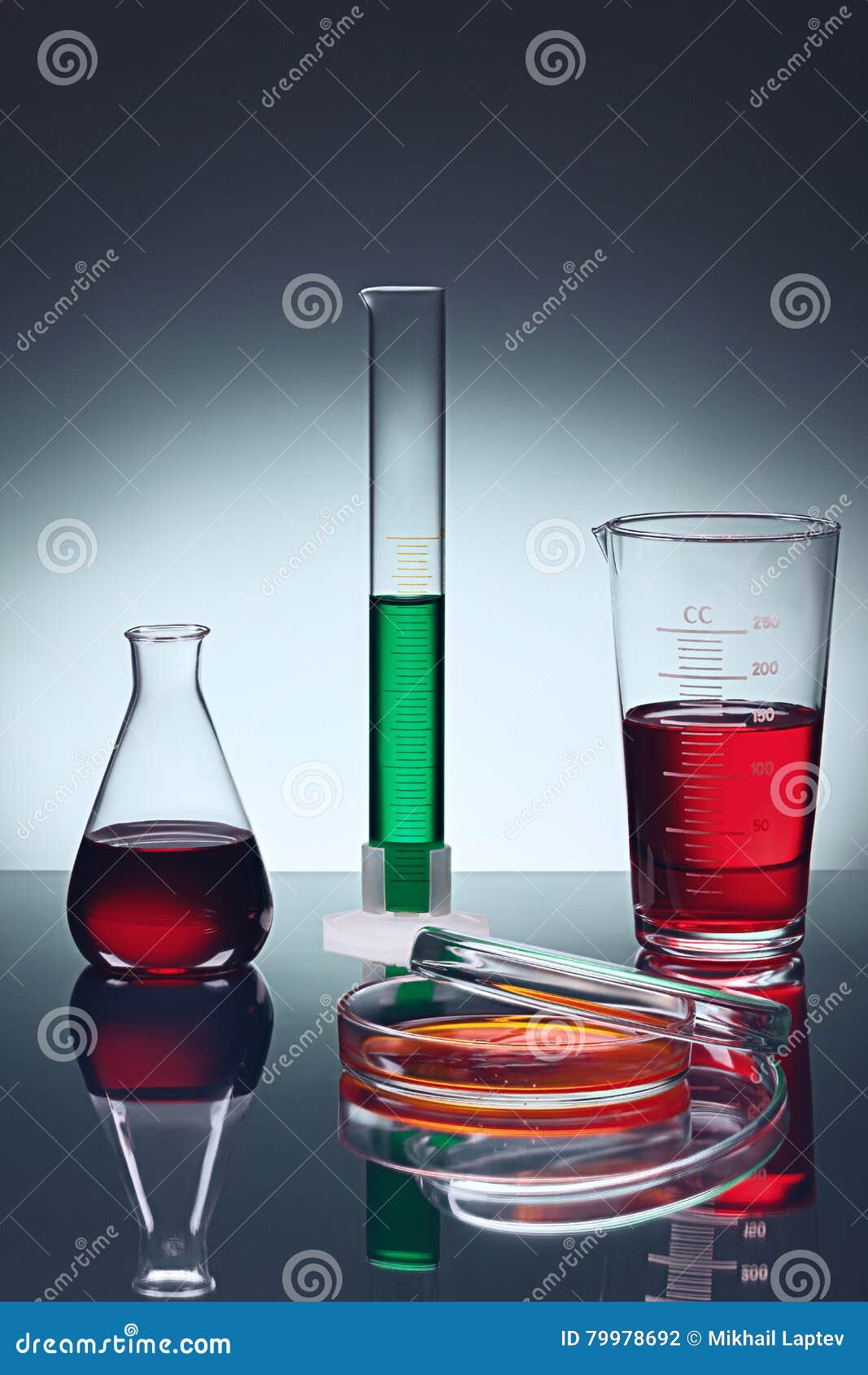 Laboratory Glassware with Liquids Stock Photo - Image of instrument ...