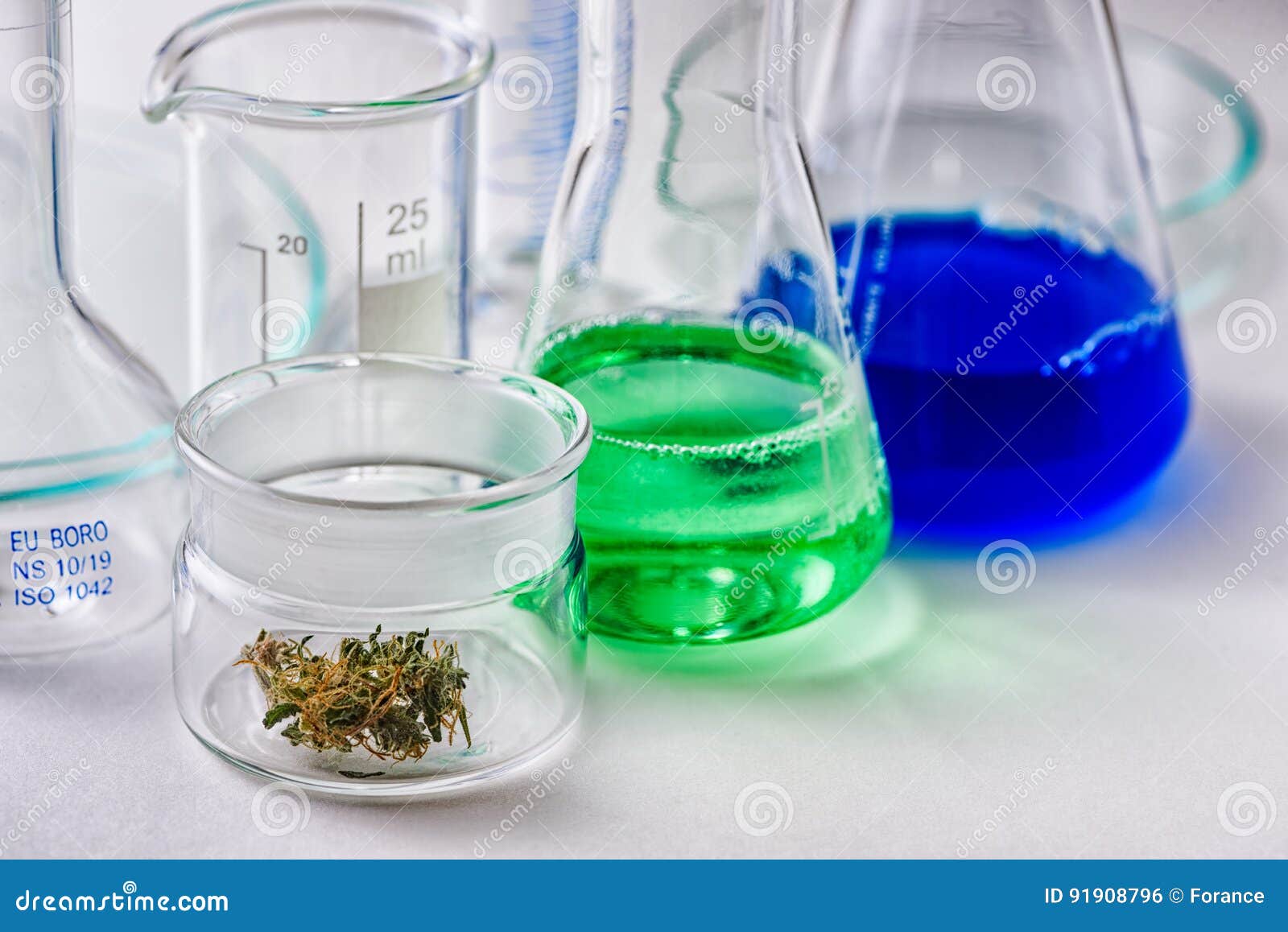 Laboratory Glassware with Marijuana Bud in Small Glass Container Stock ...