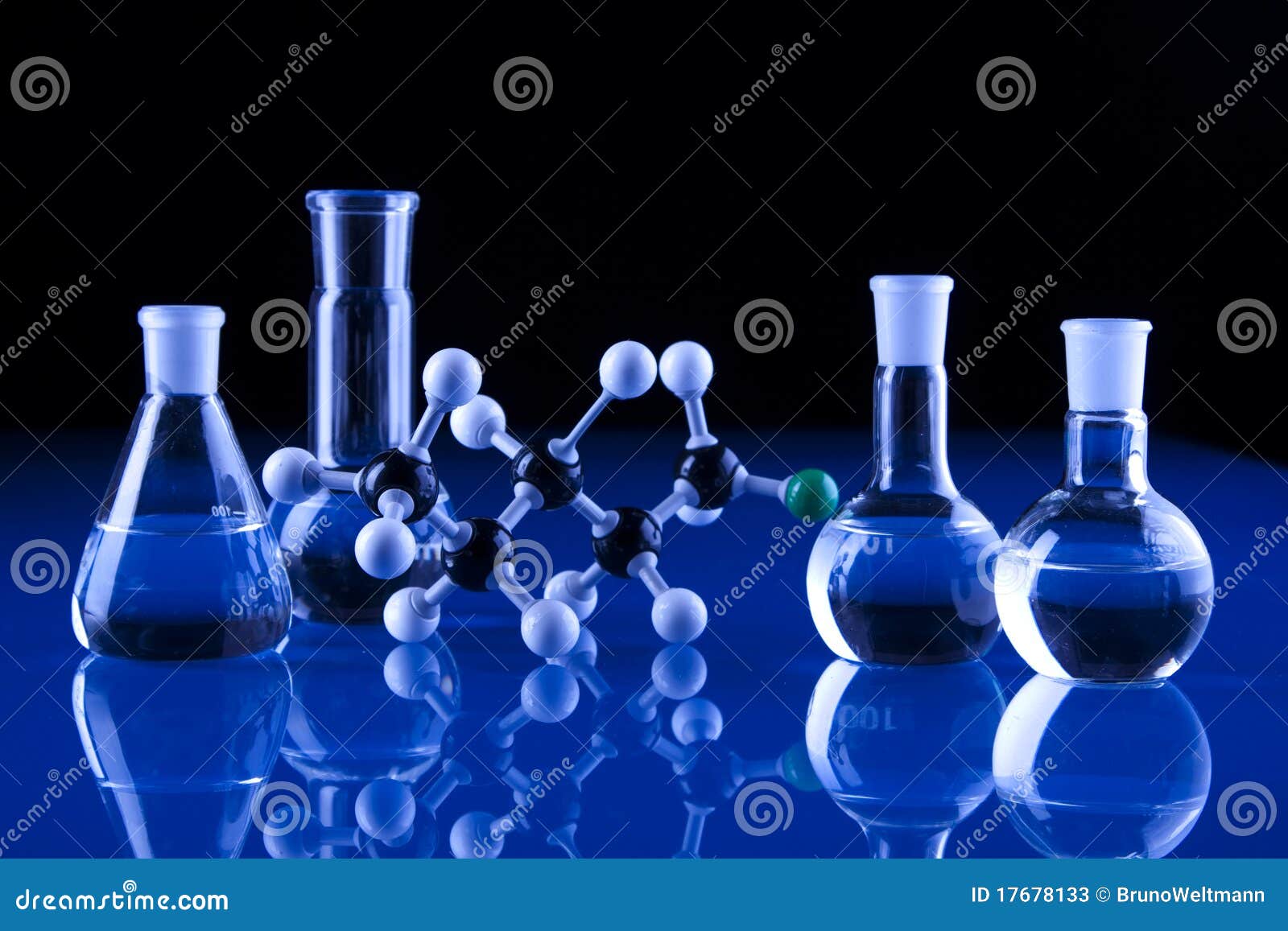 Laboratory Glassware and Molecules Stock Image - Image of blue ...