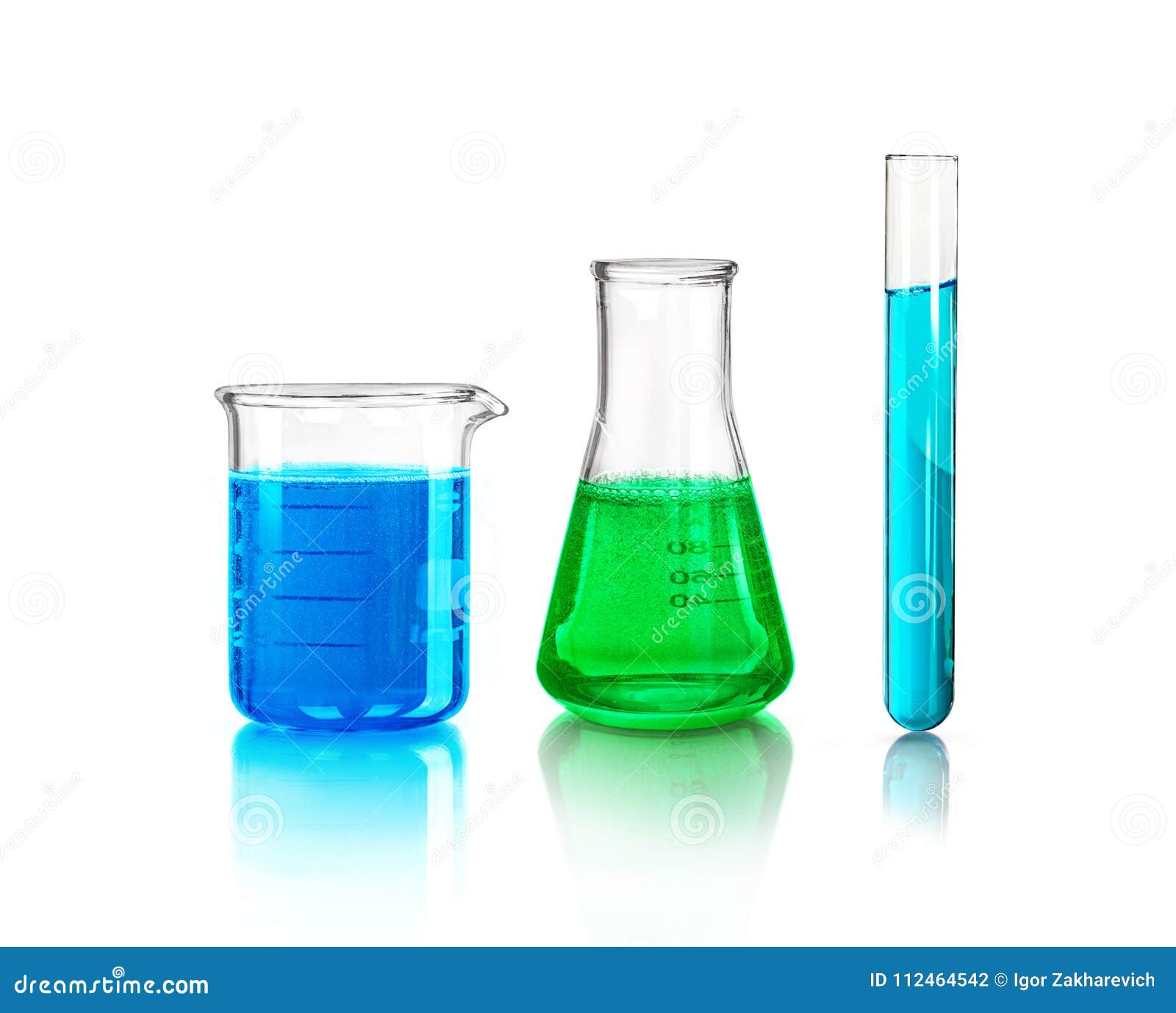 Laboratory Glassware with Multi-colored Liquid Inside Isolated on a ...