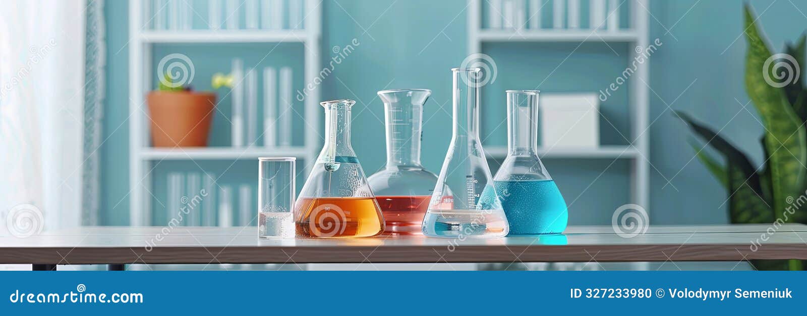 Laboratory Glassware with Samples on Table in a Modern Lab Stock ...