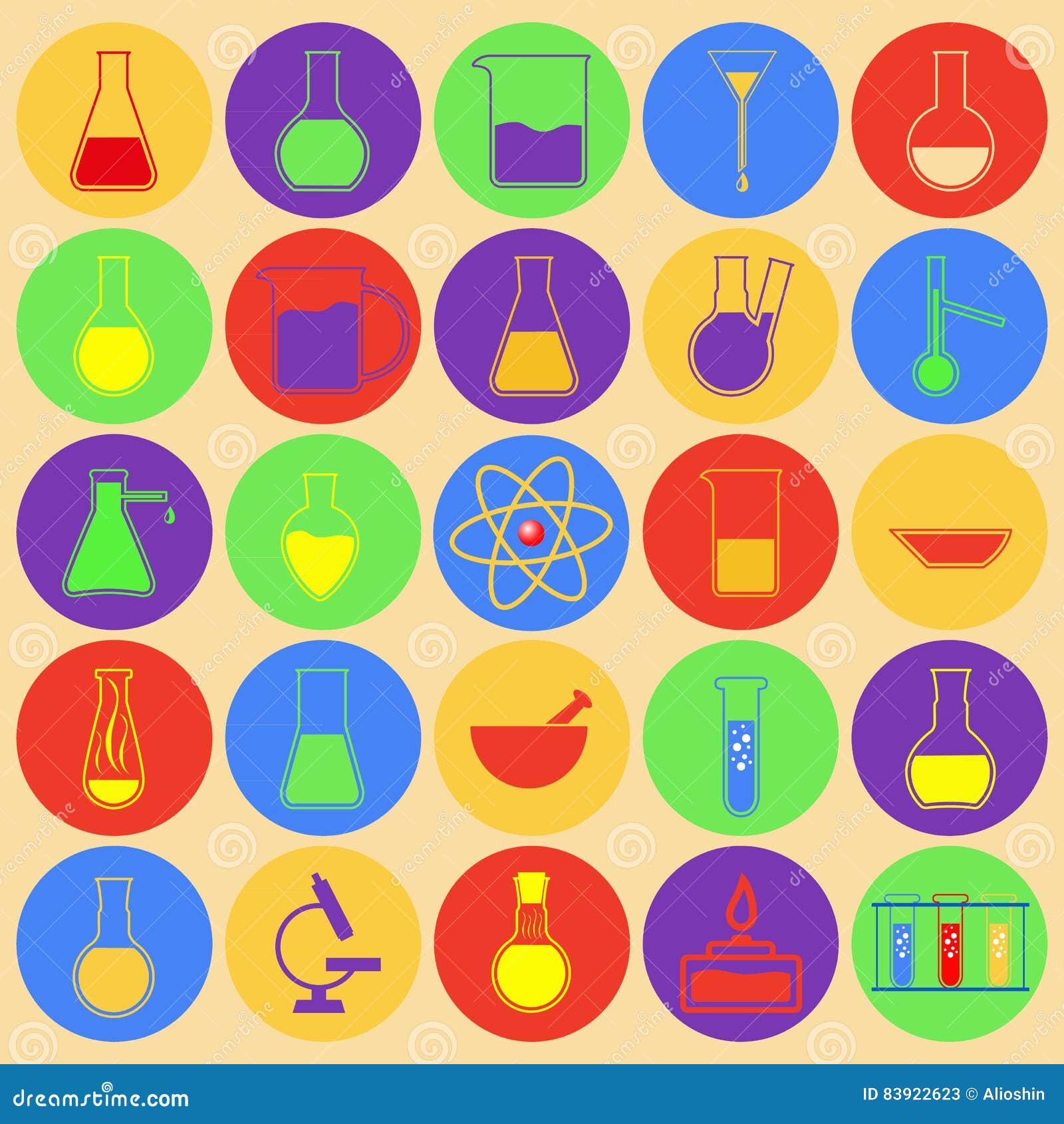 Laboratory Glassware. Simple Colored Icons. Set of Icons. Stock ...