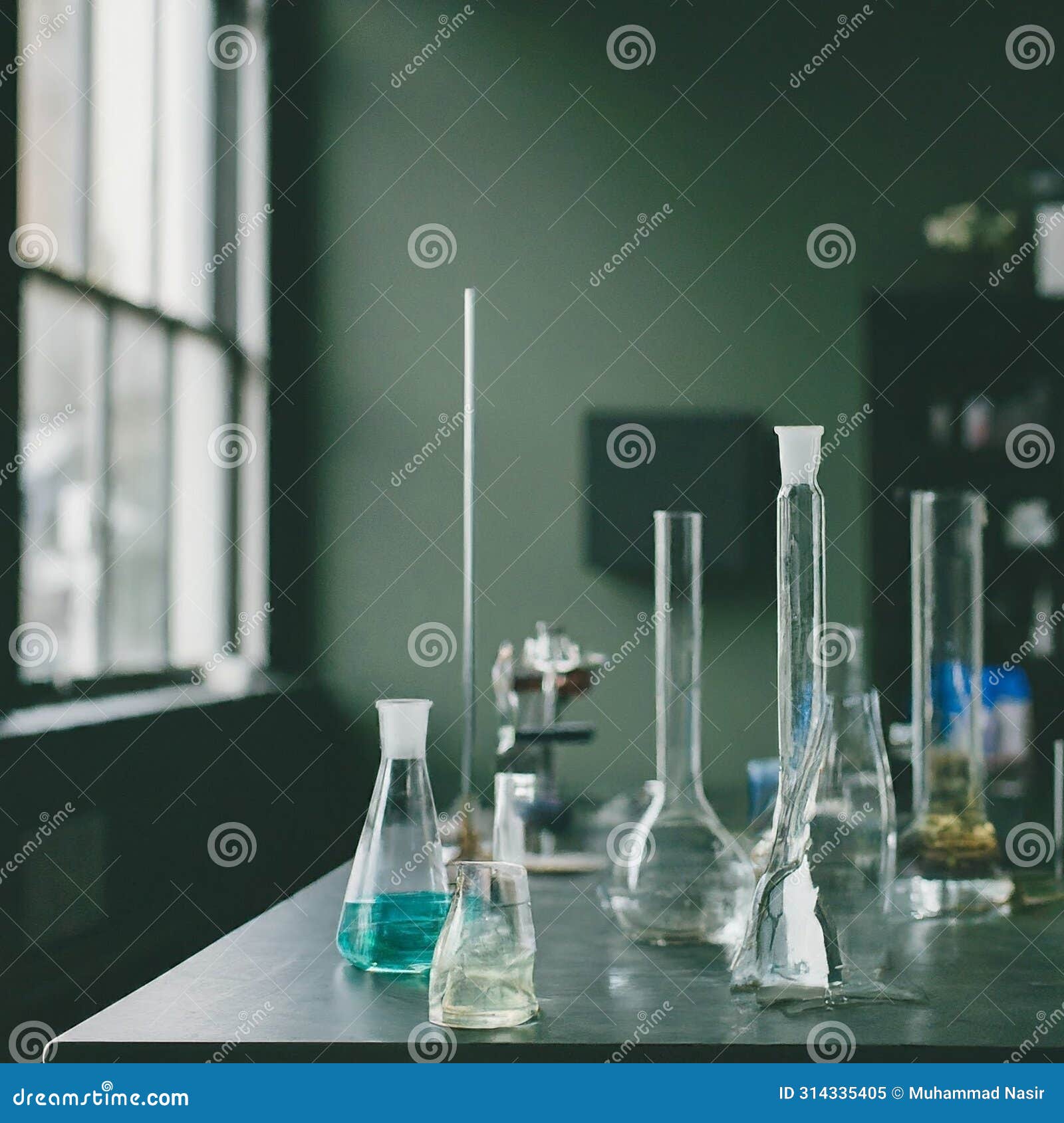 Laboratory Glassware on a Table Stock Illustration - Illustration of ...