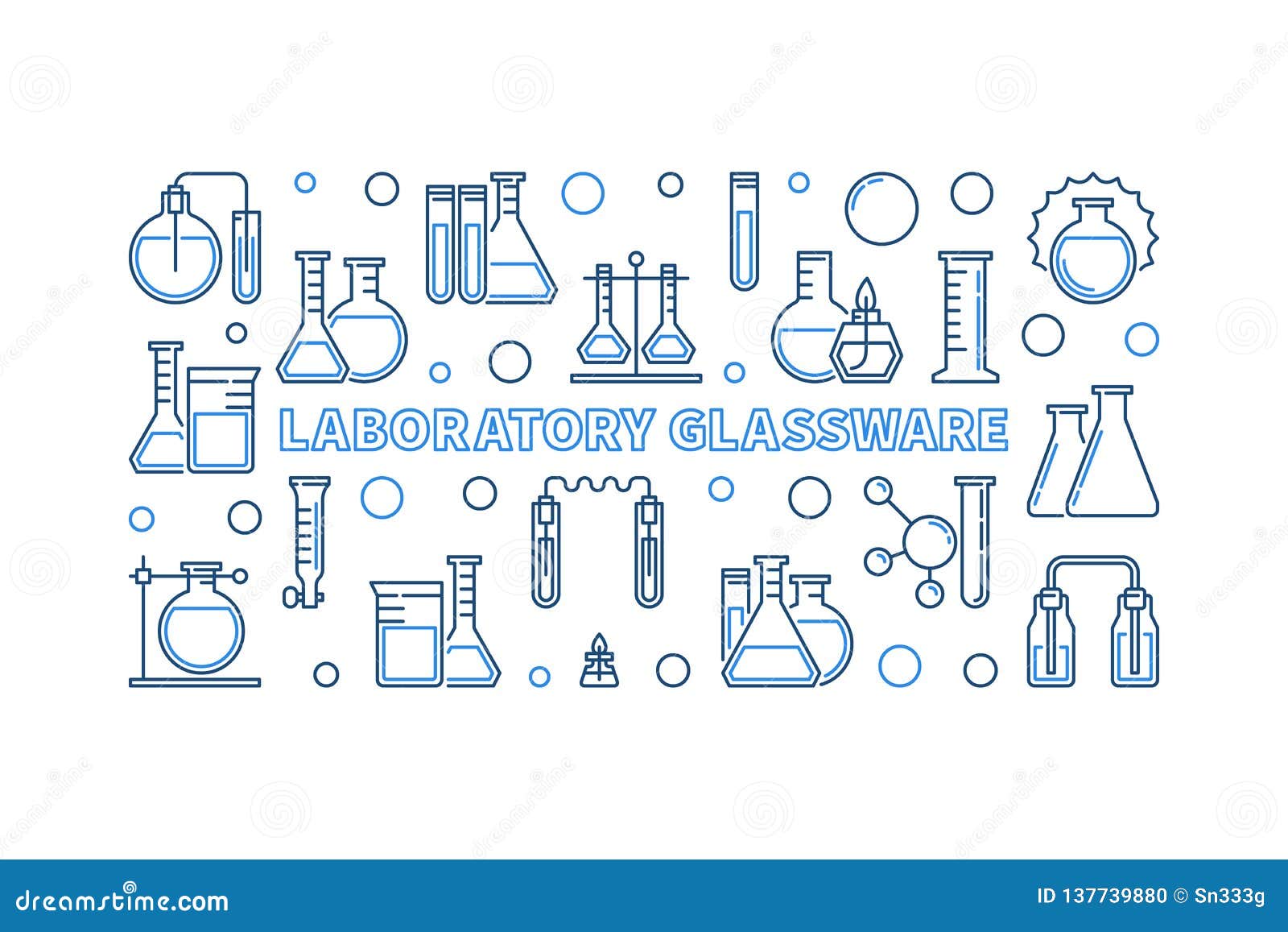 Laboratory Glassware Vector Blue Outline Horizontal Illustration Stock ...