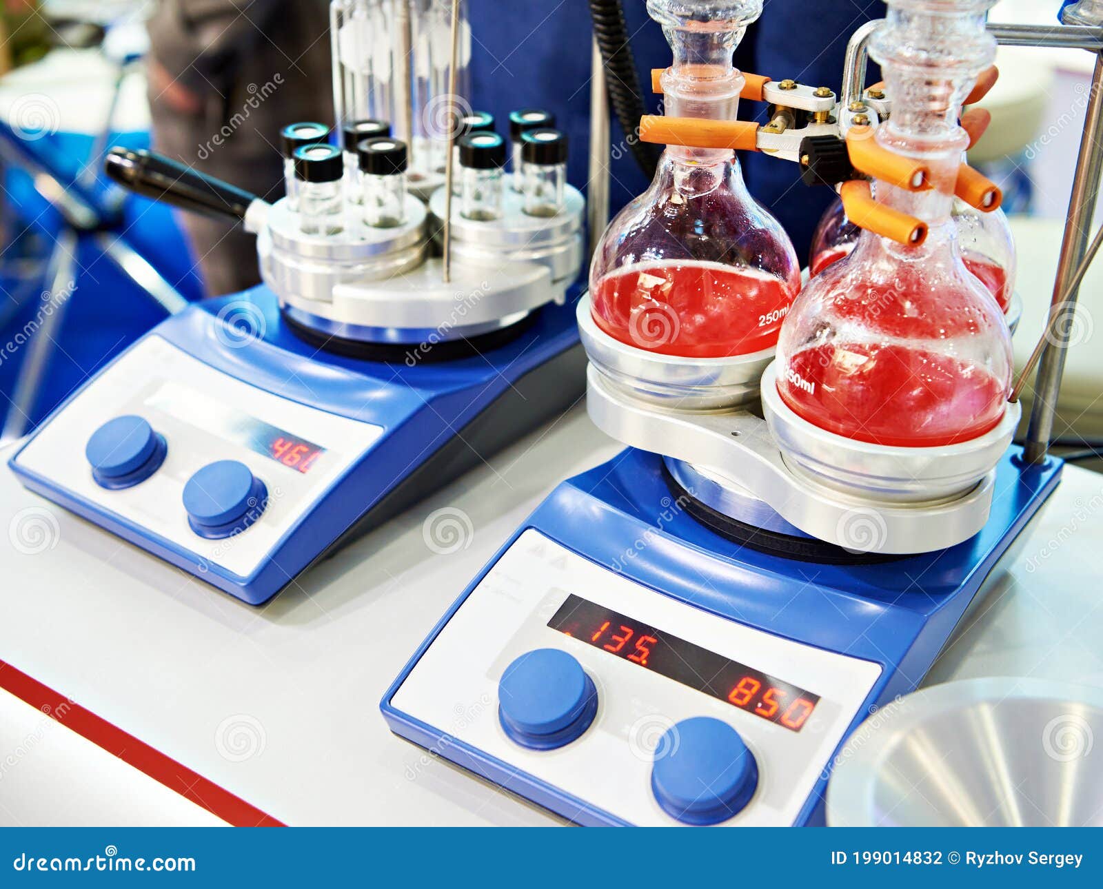 Laboratory Heating Blocks with Flasks Stock Photo - Image of flasks ...