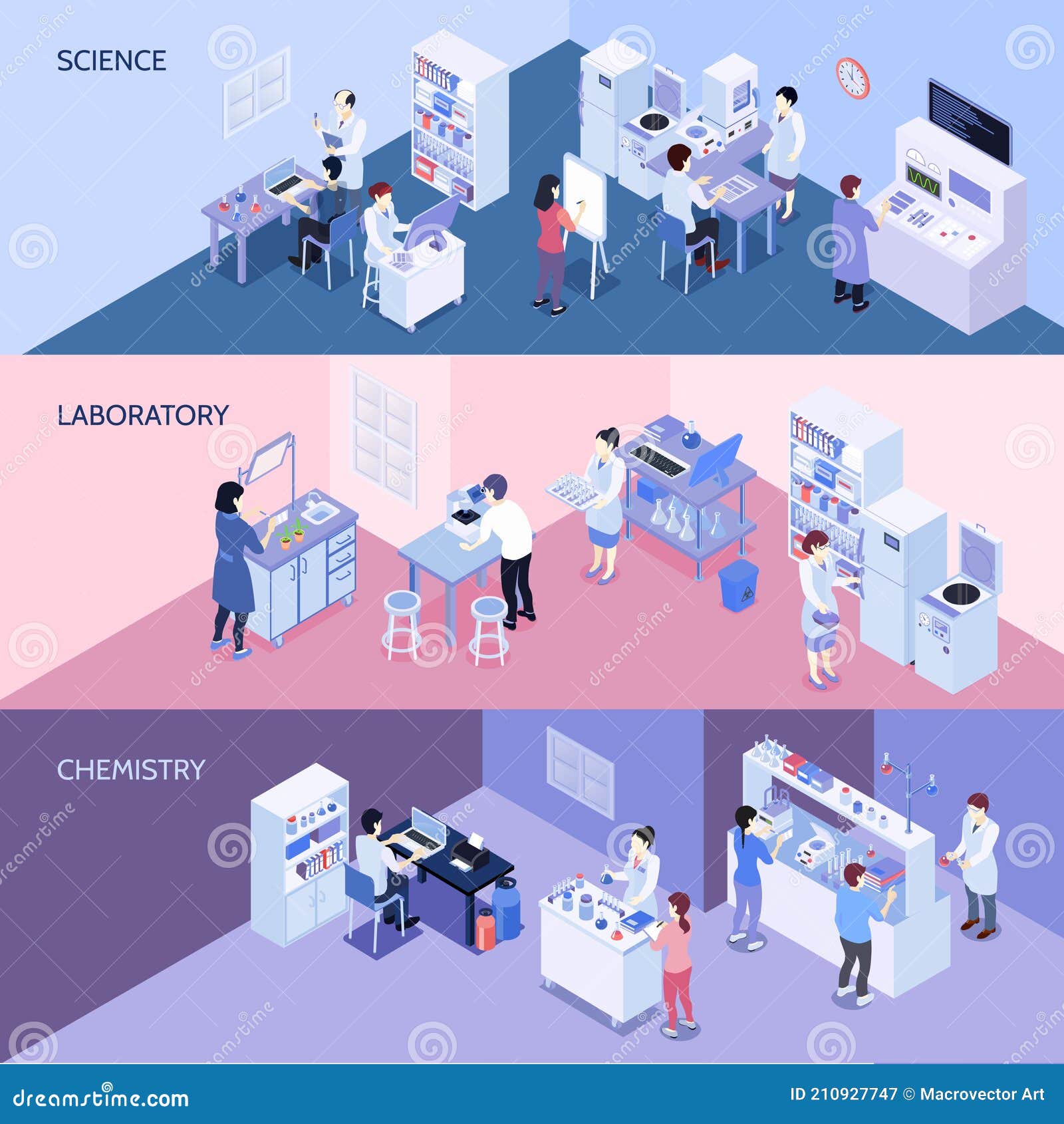 Laboratory Horizontal Isometric Banners Stock Vector - Illustration of ...