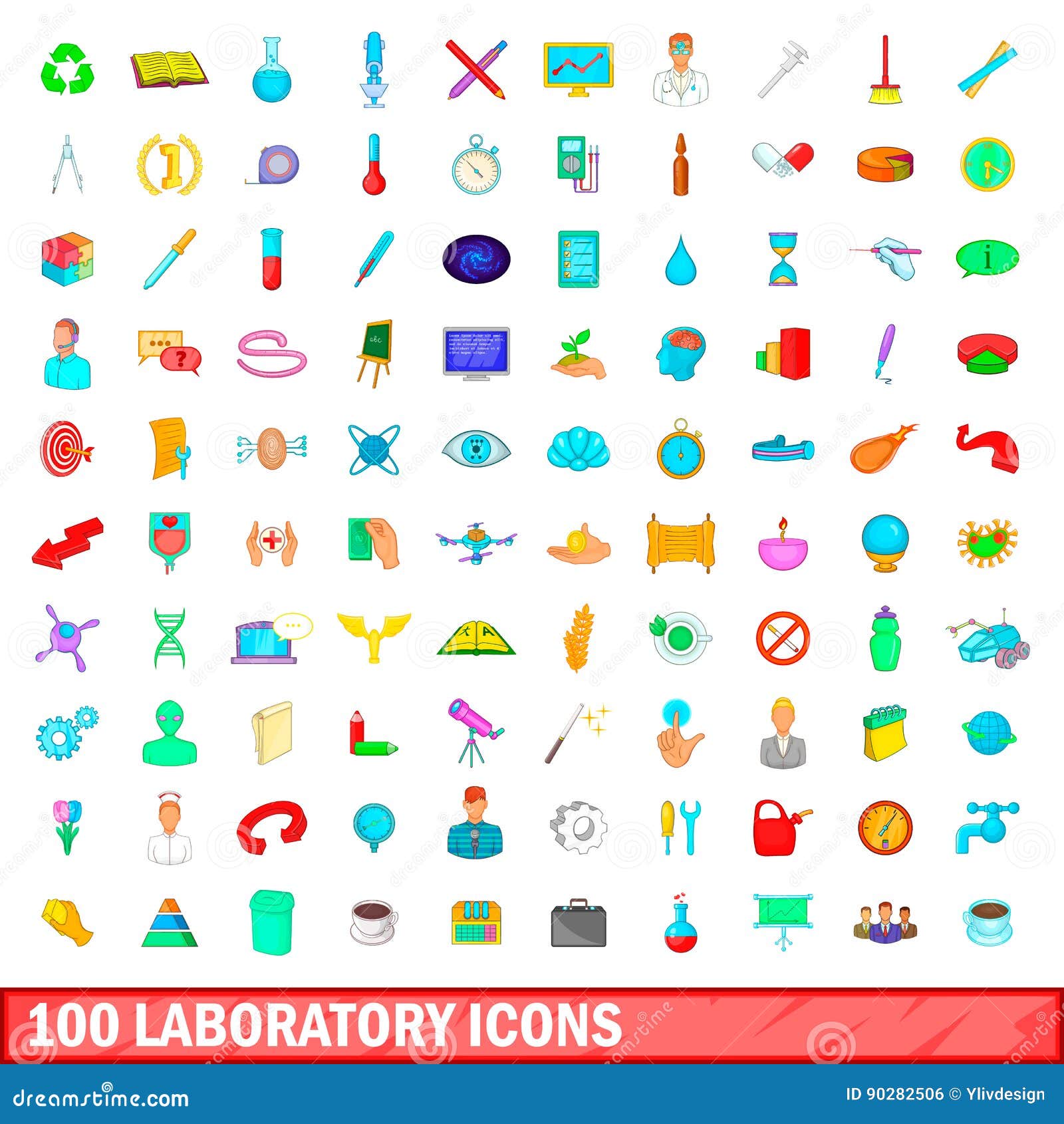 100 Laboratory Icons Set, Cartoon Style Stock Vector - Illustration of ...