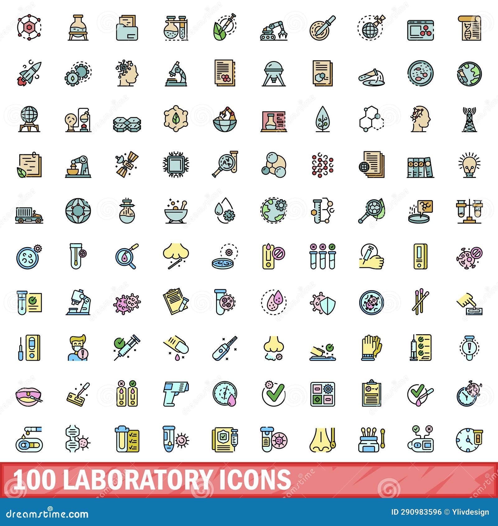 100 Laboratory Icons Set, Color Line Style Stock Illustration ...