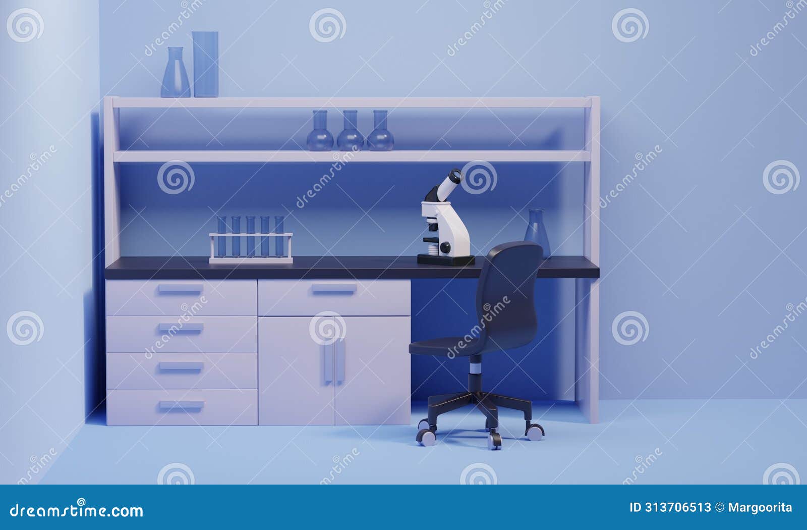 Laboratory Interior with Microscope and Test Tubes. 3d Rendering Stock ...