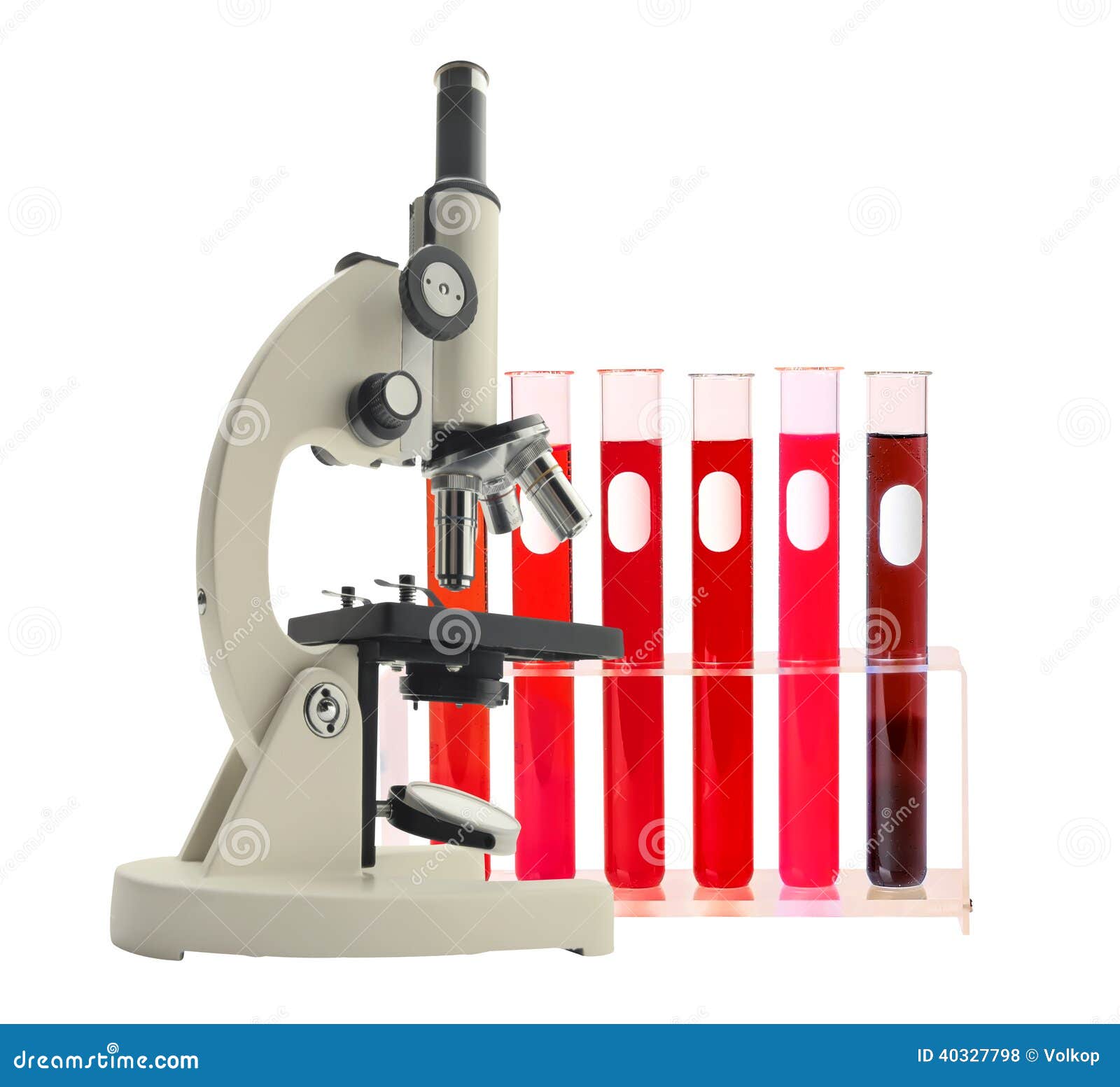 Laboratory Metal Microscope and Test Tubes with Liquid Isolated Stock ...