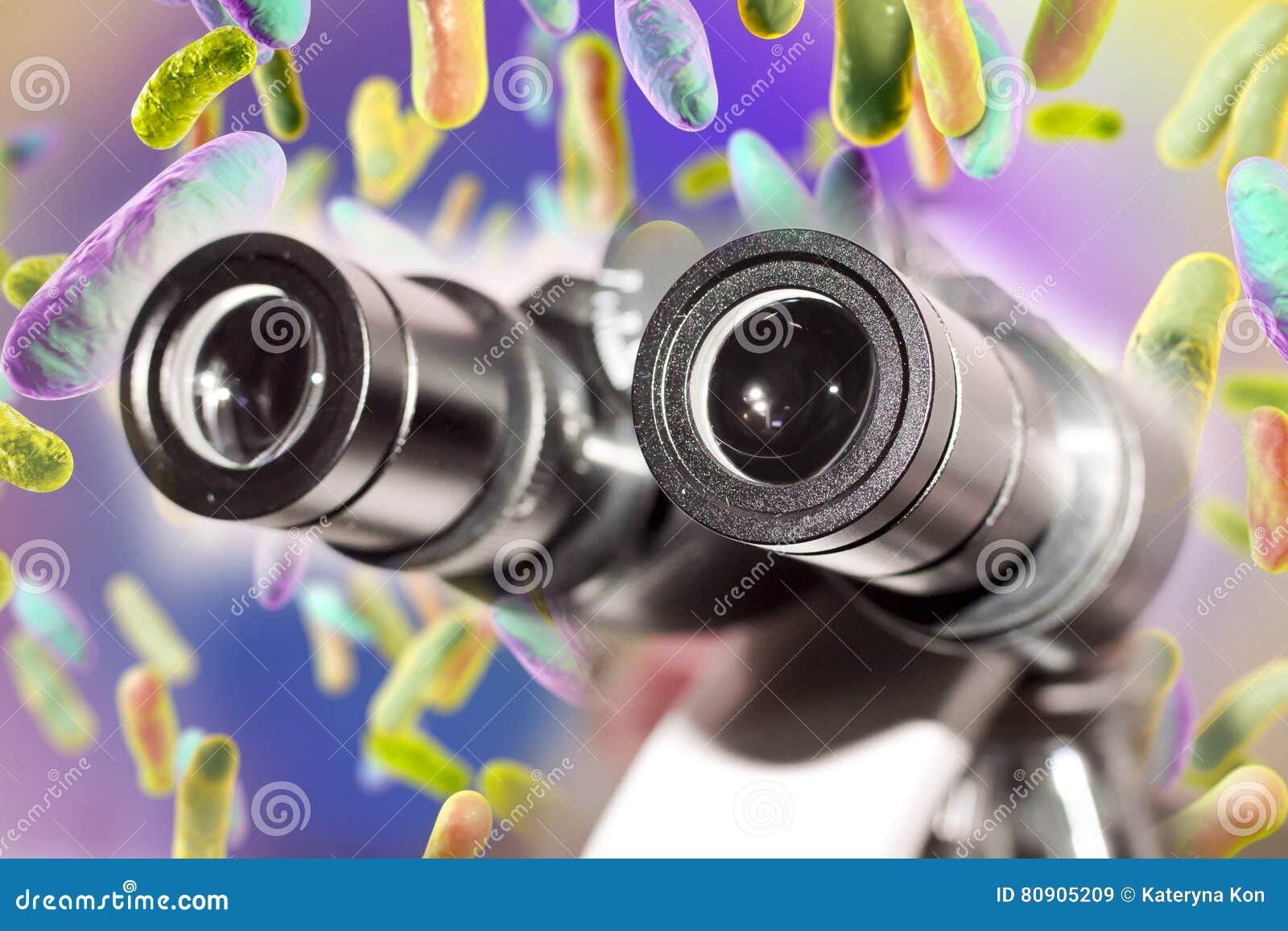 Laboratory Microscope and Bacteria Stock Illustration - Illustration of ...