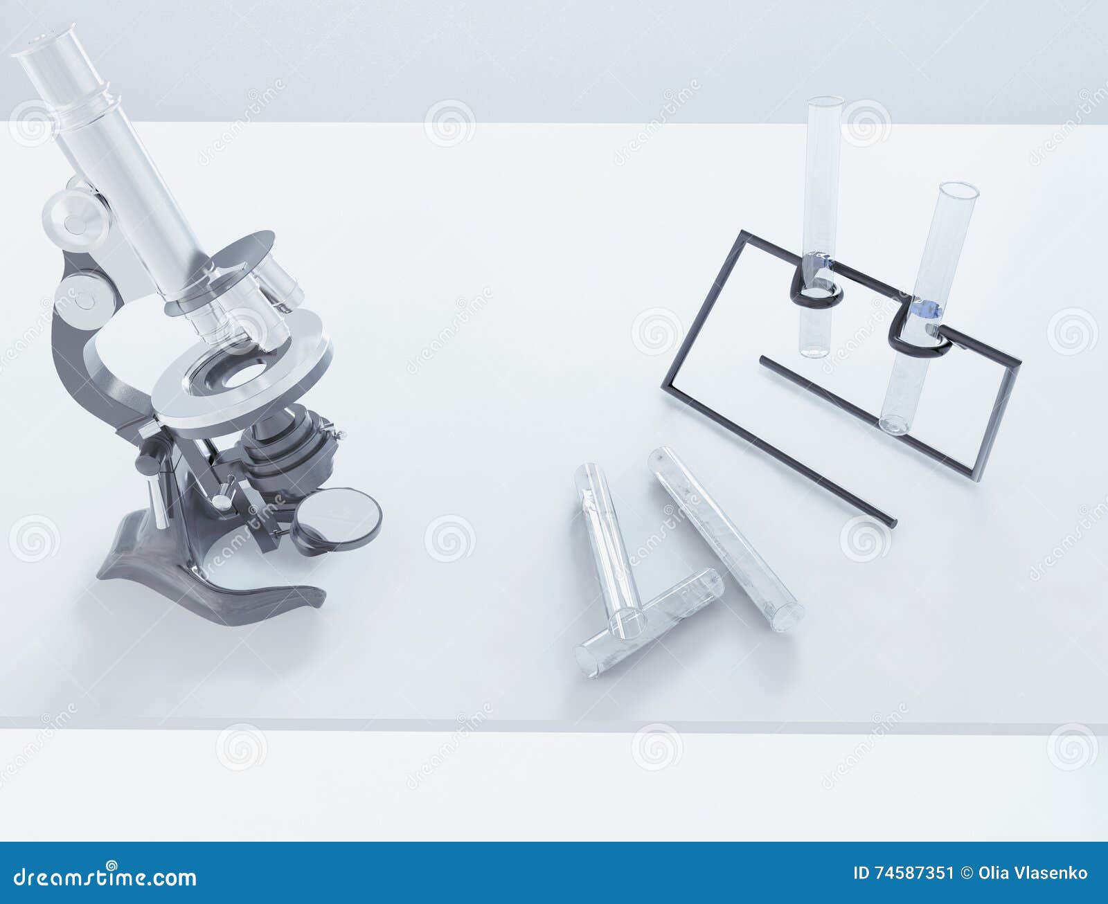 Laboratory, Microscope with Beakers, 3d Stock Illustration ...