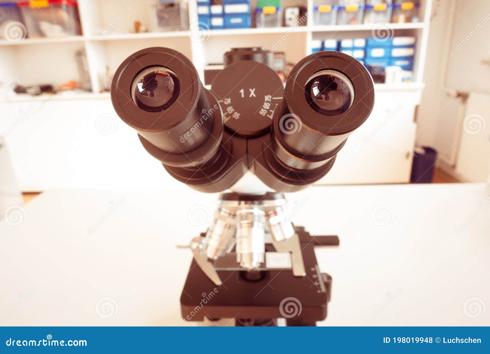 Laboratory Microscope with Blurred Background Stock Photo - Image of ...