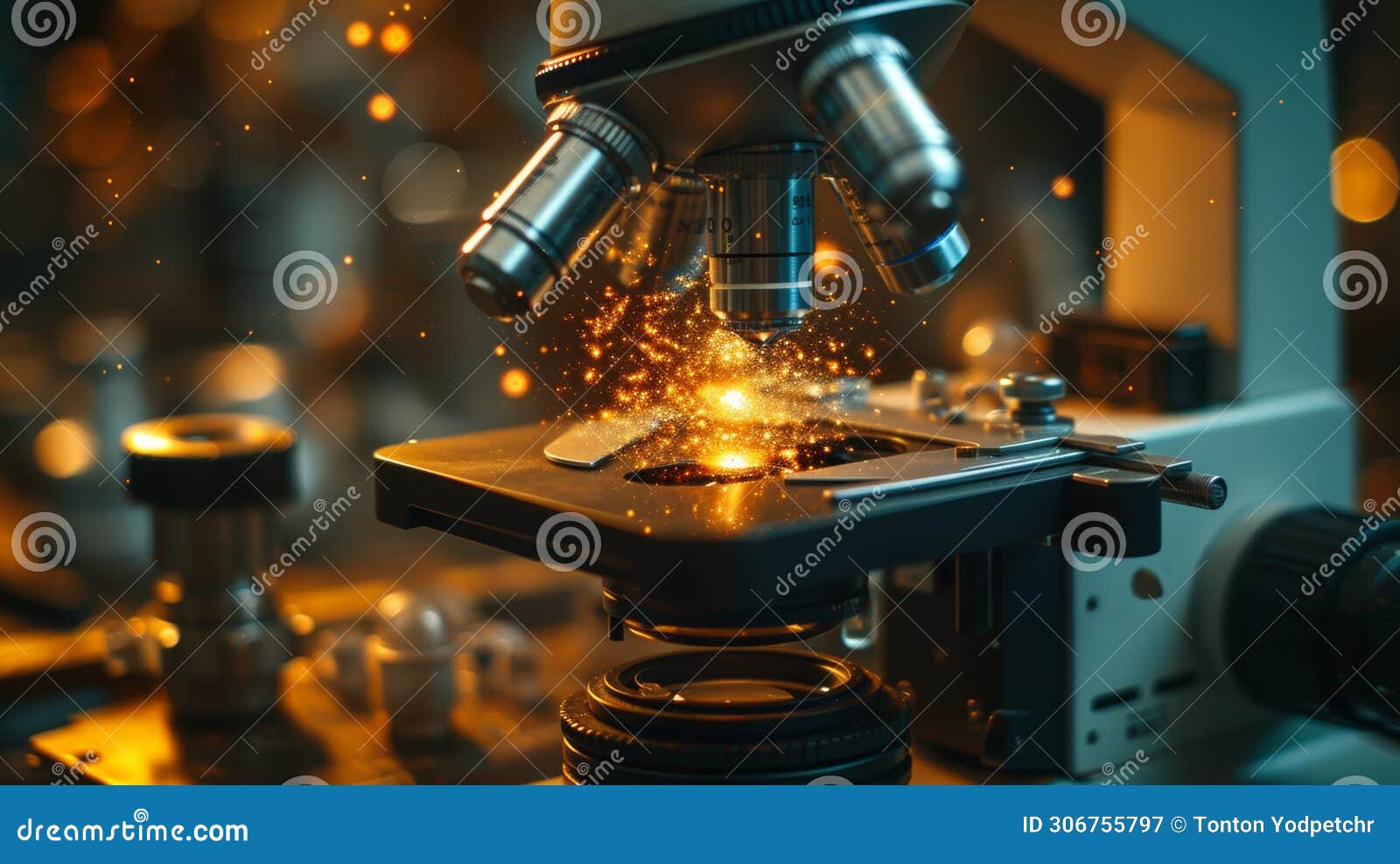 A Laboratory Microscope Experiencing a Magical Reaction, with Sparkling ...