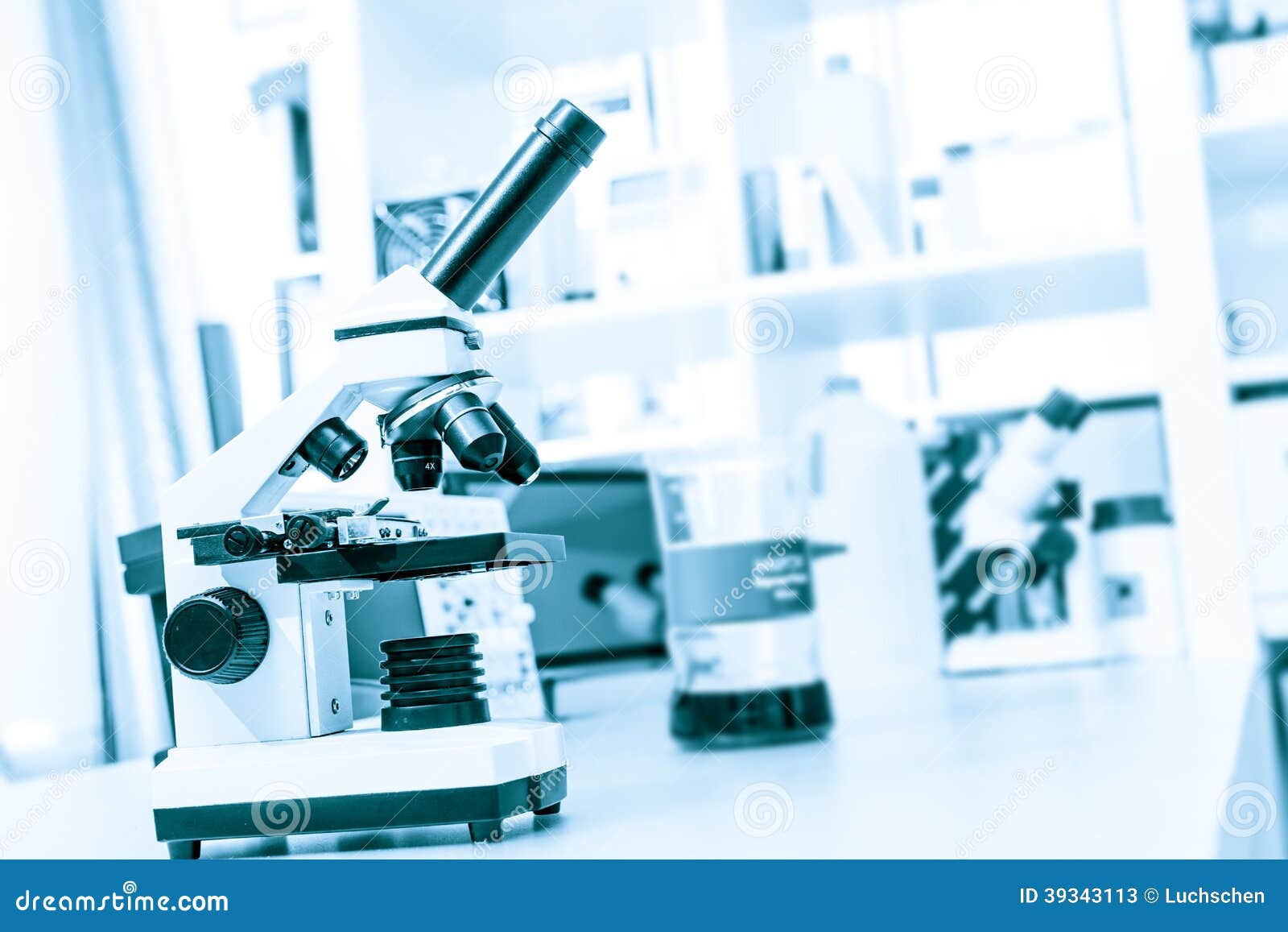 Laboratory Microscope with Image Cells on the Monitor Stock Image ...