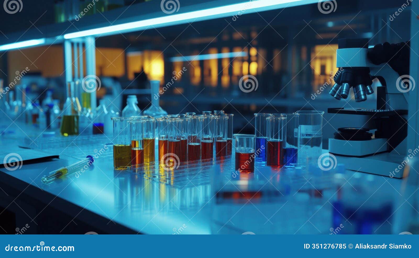 A Laboratory with a Microscope and a Lot of Test Tubes Stock ...