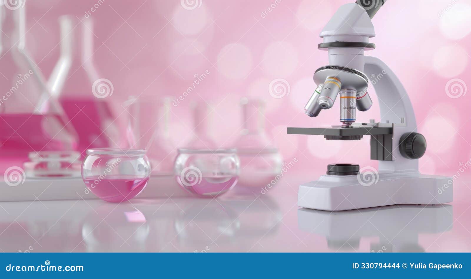 Laboratory Microscope Set Against Pink Floral Background in Science ...