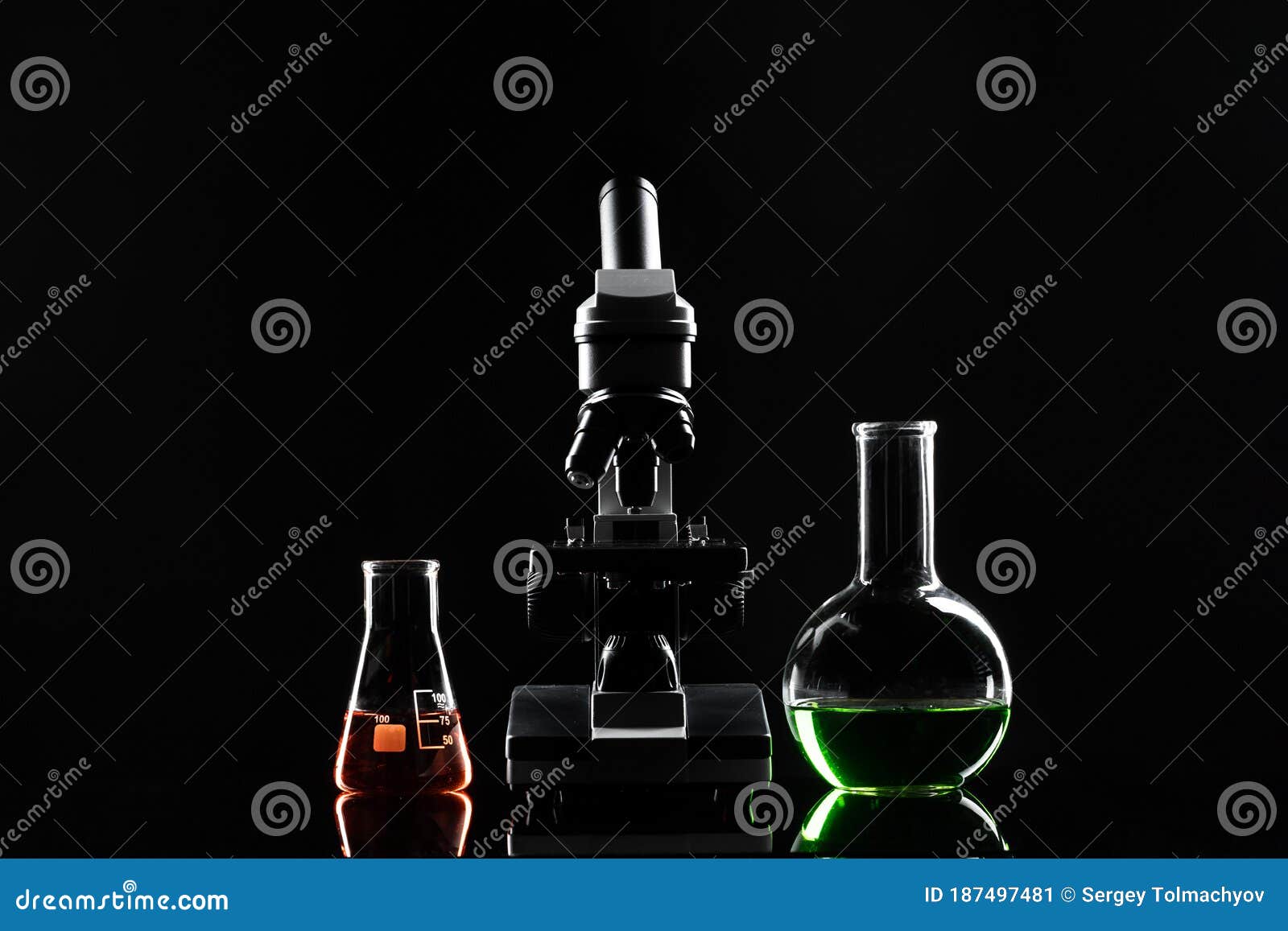 Laboratory Microscope on Table in the Dark Stock Image - Image of ...