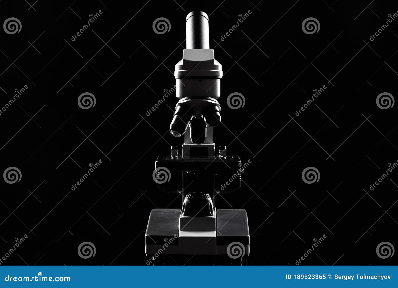 Laboratory Microscope on Table in the Dark Stock Image - Image of ...