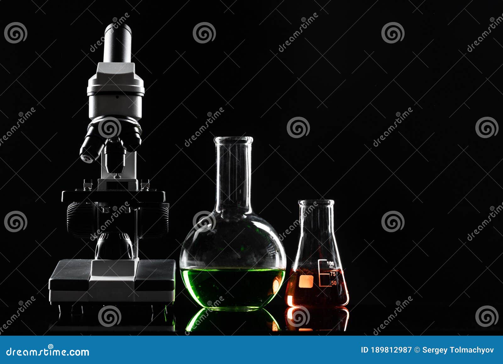 Laboratory Microscope on Table in the Dark Stock Image - Image of metal ...