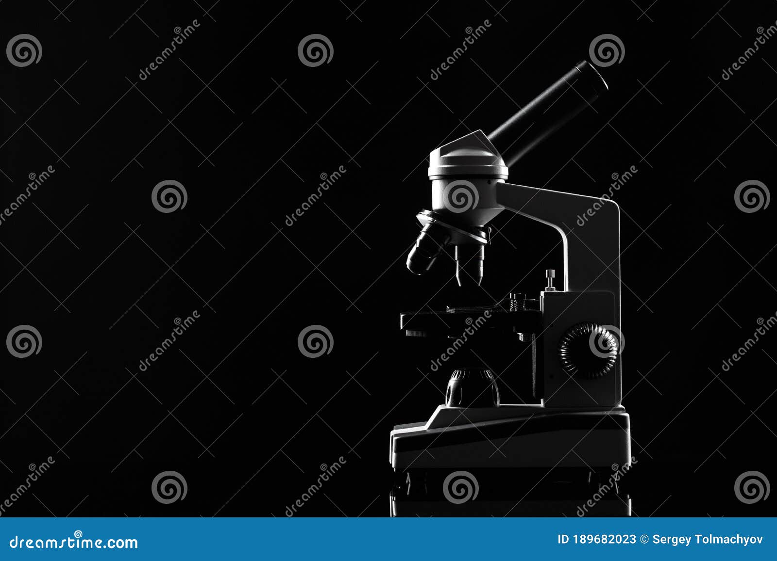 Laboratory Microscope on Table in the Dark Stock Image - Image of ...