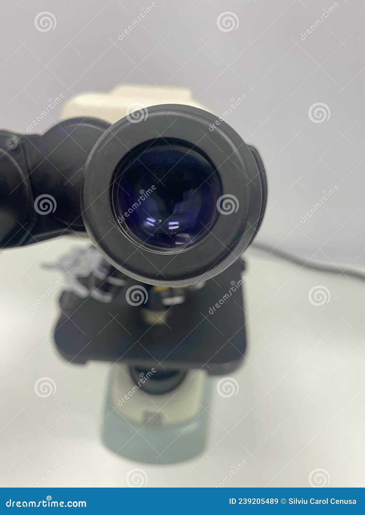 Laboratory Microscope Viewfinder Closeup View with Focus on Foreground ...