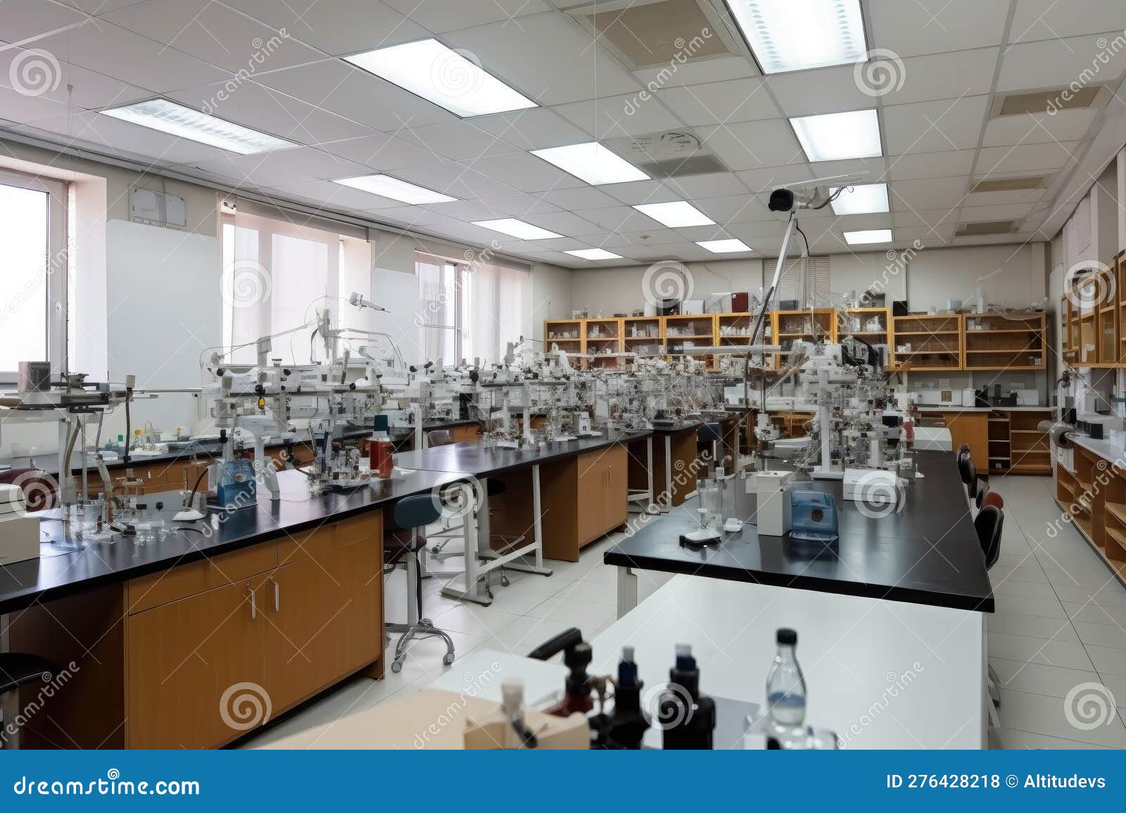 Laboratory, with Microscopes and Other Equipment for Scientific Studies ...