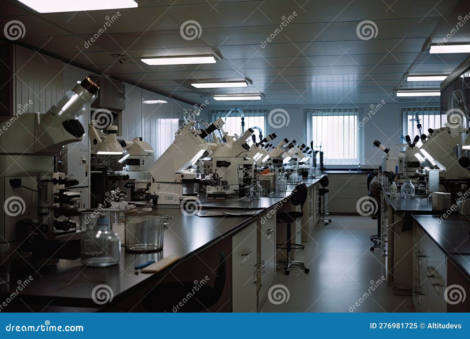 Laboratory, with Microscopes and Other Instruments Visible, in Sleek ...