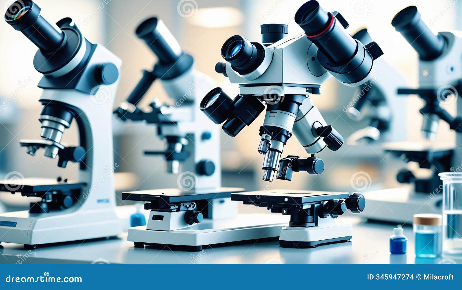 Laboratory Microscopes Are Standing On A Table Stock Photo ...