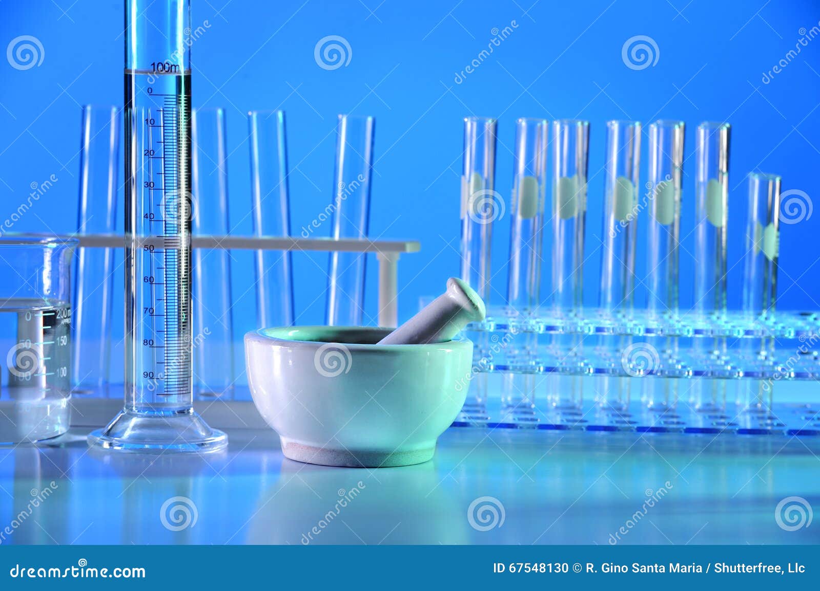 Laboratory Mortar with Glassware Stock Photo - Image of blue, medicine ...